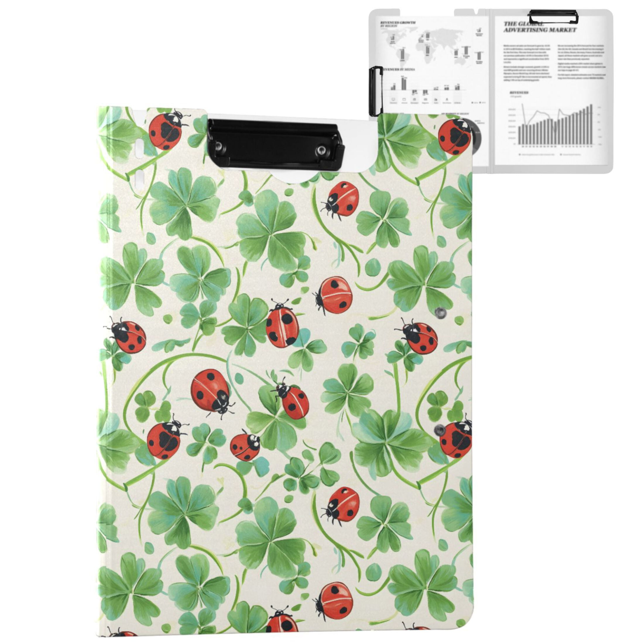 ALAZA Ladybugs Clover Flower A4 Foldable Clipboard 360 Degree Folder ...