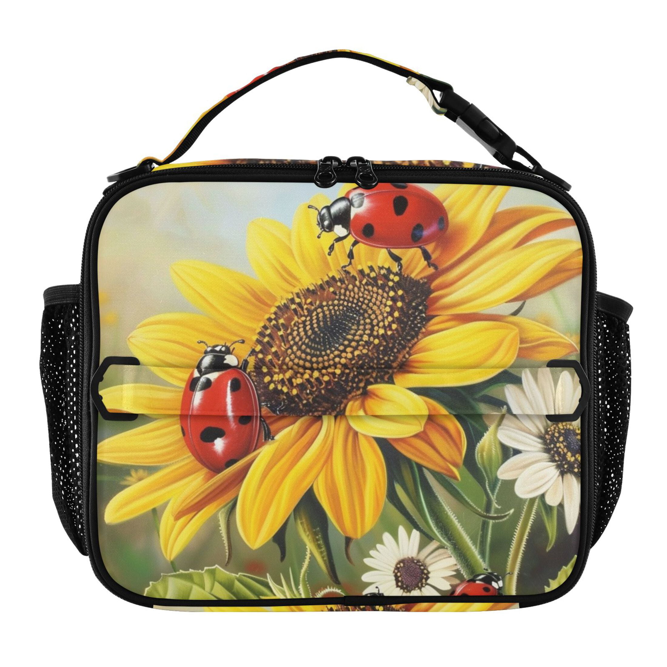 ALAZA Ladybugs on Sunflowers Daisy Lunch Box Insulated Lunch Bag Cooler ...