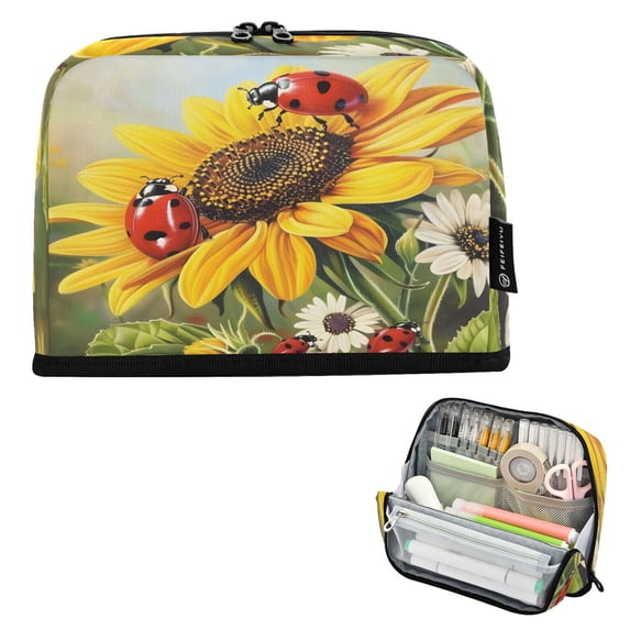 ALAZA Ladybugs on Sunflowers Daisy Pencil Case Pen Pouch Bag Large ...
