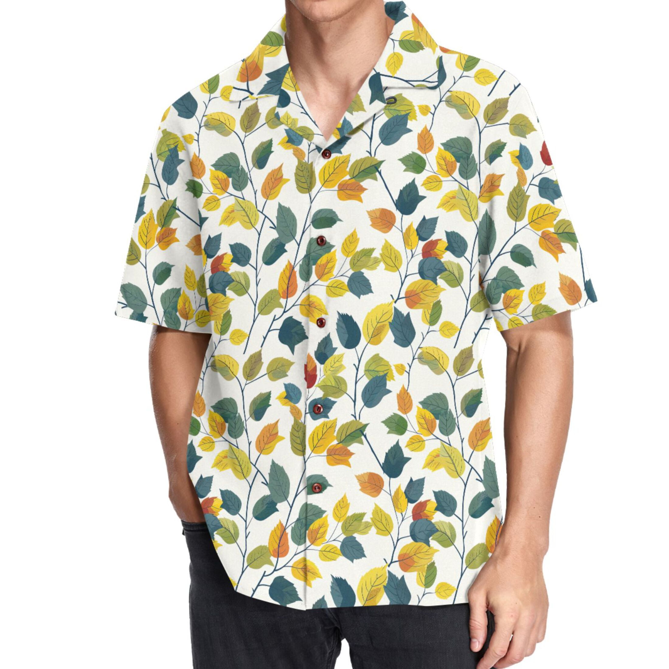 ALAZA Leaves Paint Men's Hawaiian Shirt Short Sleeve Casual Button Down ...