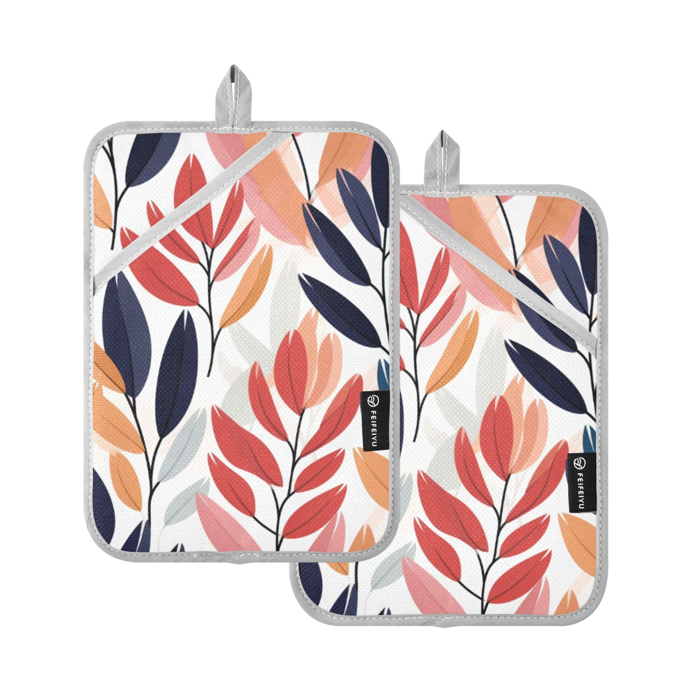 ALAZA Leaves Pot Holders Set of 2 Heat Resistant Kitchen Oven Mitts ...