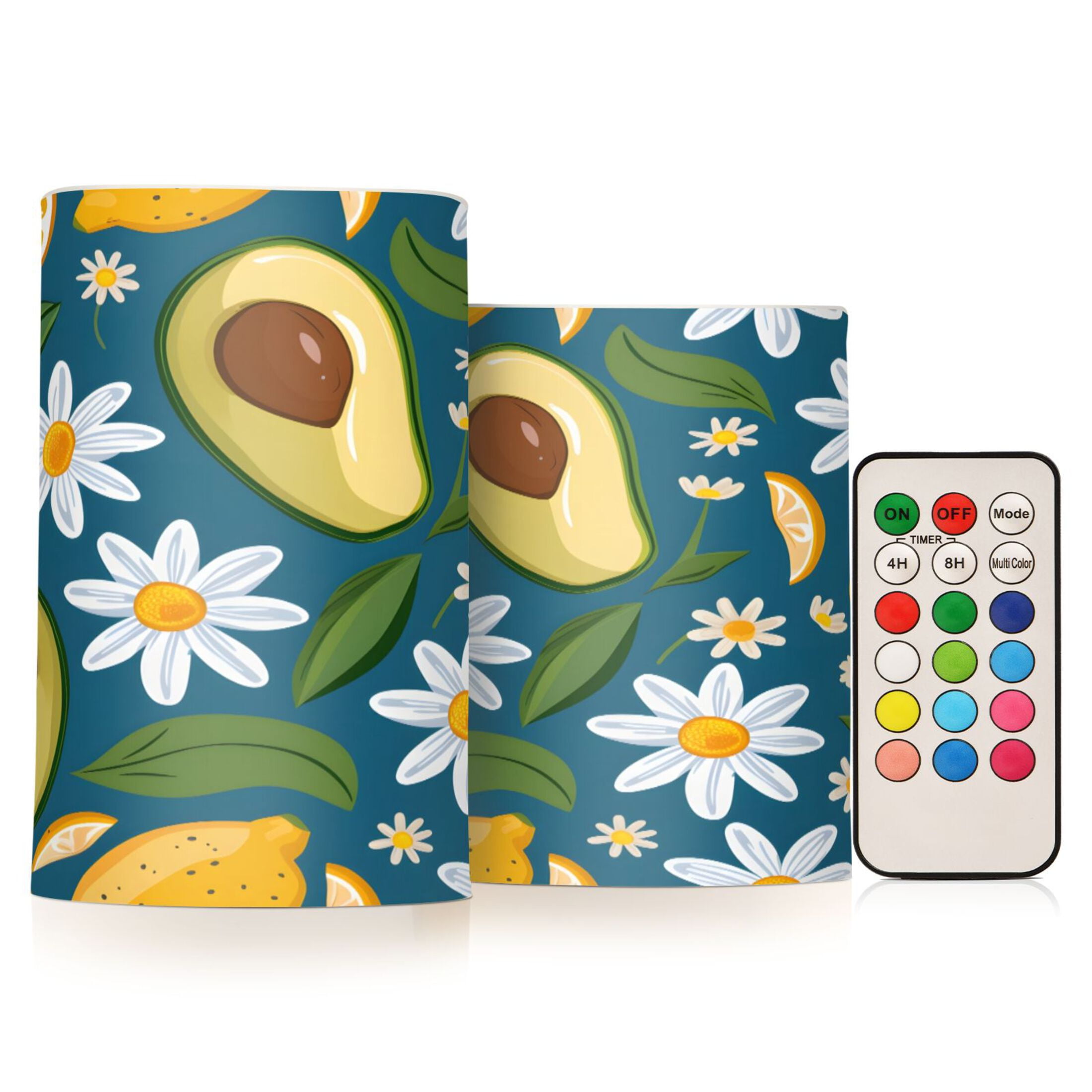 ALAZA Lemon Daisy Flowers Avocado 2 PCs LED Flickering Flameless ...