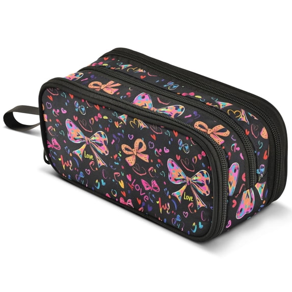 ALAZA Leopard Bow Pencil Case Bag Large 3 Compartment Pen Pouch Holder ...