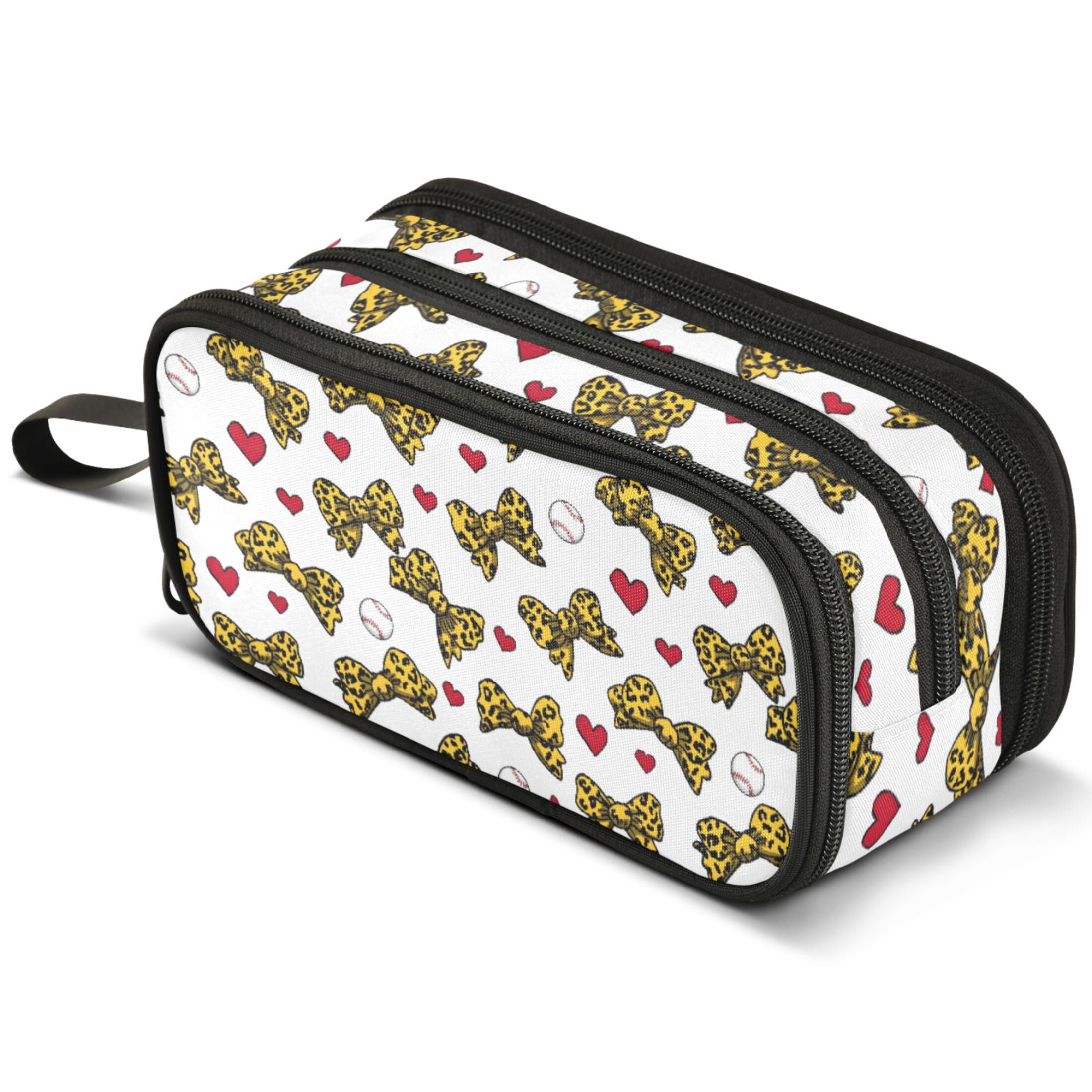ALAZA Leopard Bows Baseball Pencil Case Bag Large 3 Compartment Pen ...