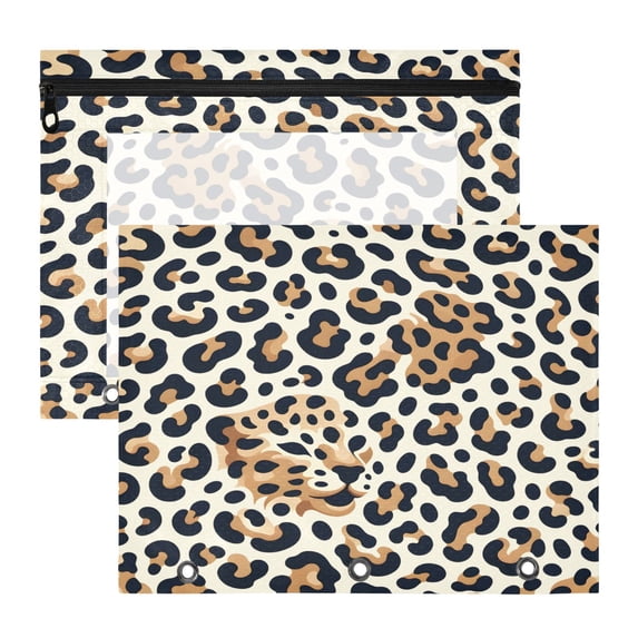 ALAZA Leopard Brown Pattern Pencil Pouch 3 Ring Binder with Clear ...