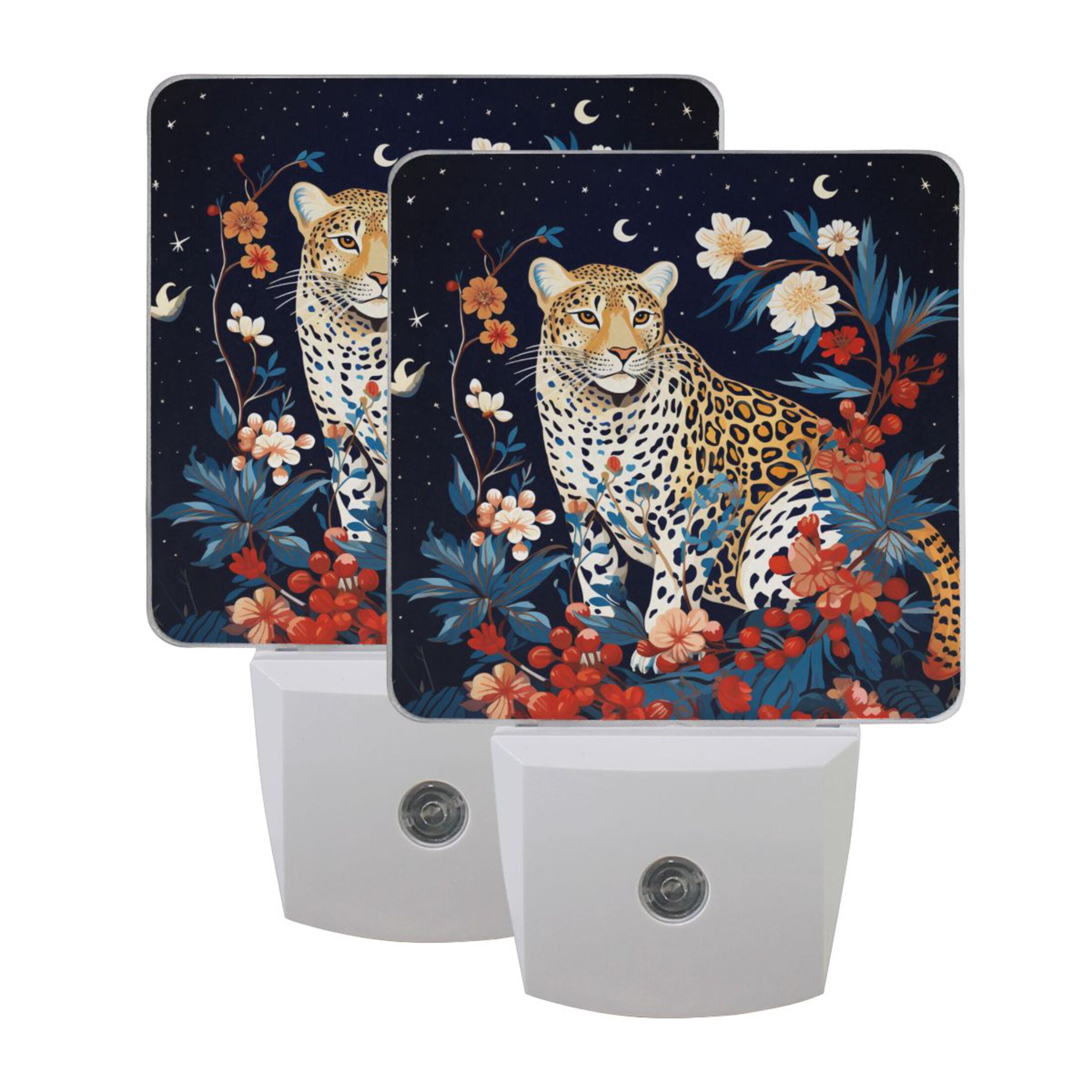 ALAZA Leopard Cherry Flower Night Lights 2 Pack Plug-in Wall LED ...