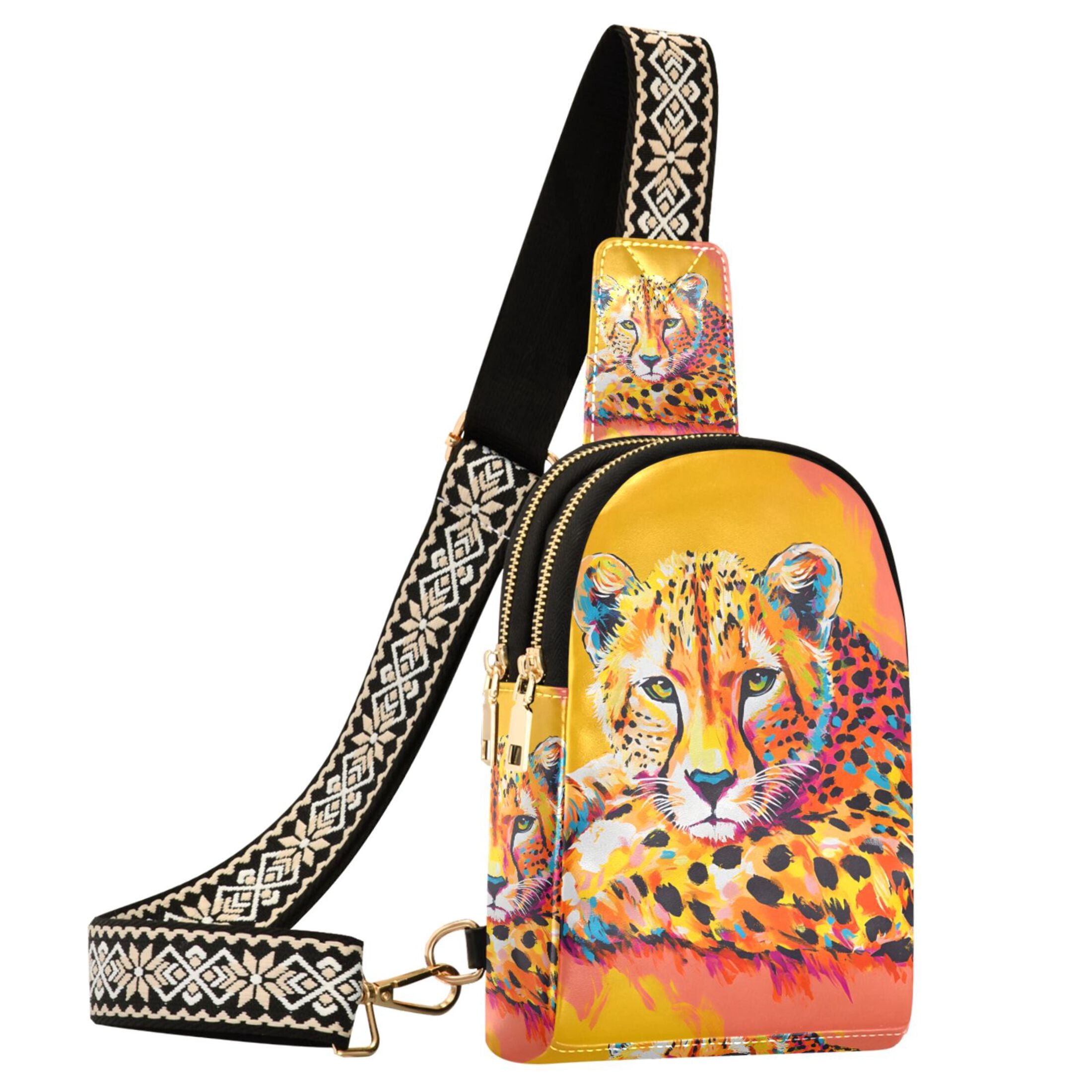 ALAZA Leopard Oil Paint Sling Bag for Women Men Waterproof Crossbody ...