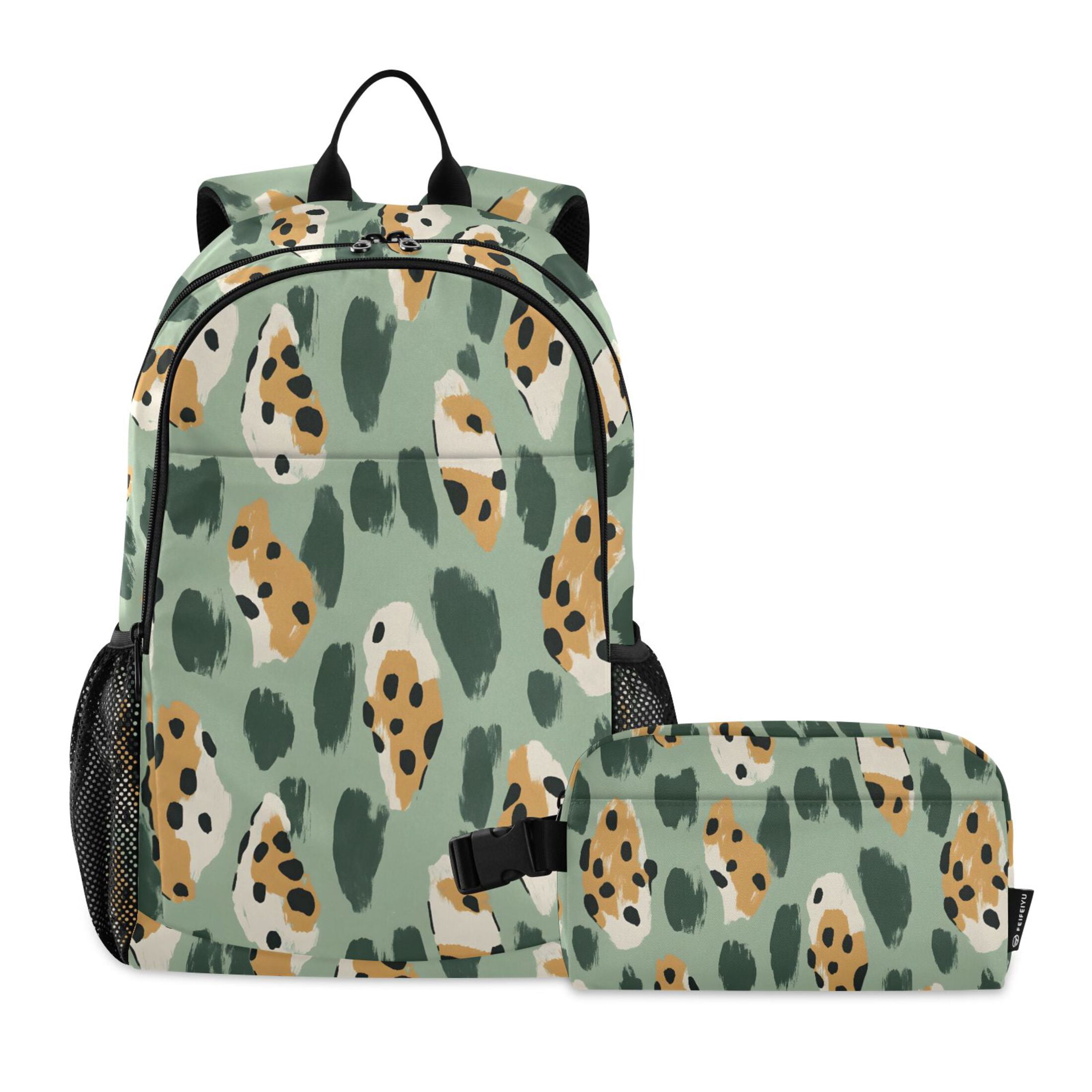 ALAZA Leopard Print School Backpack Lunch Box Set Student Bookbag ...