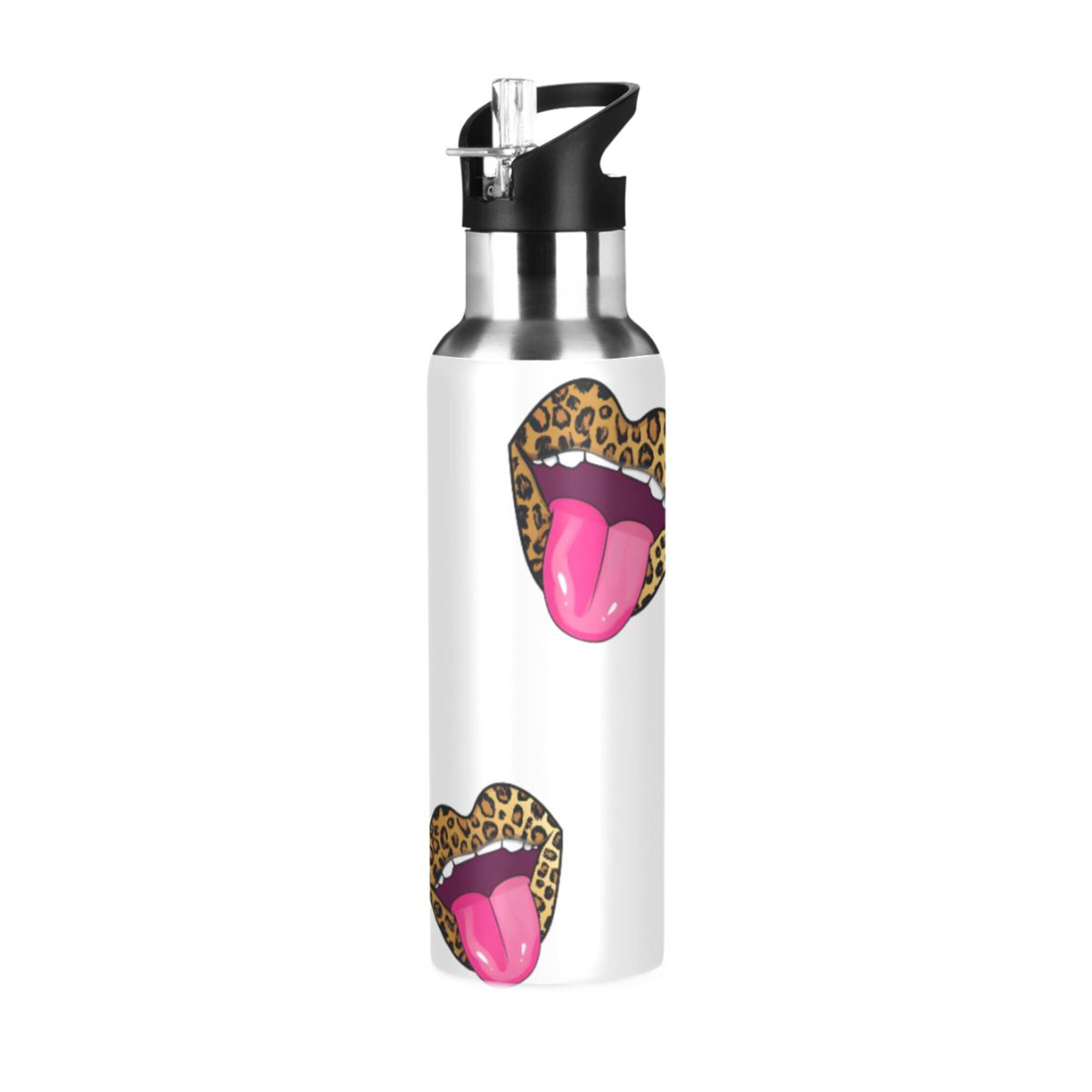 ALAZA Leopard Red Lips Water Bottle Insulated Flask Stainless Steel ...