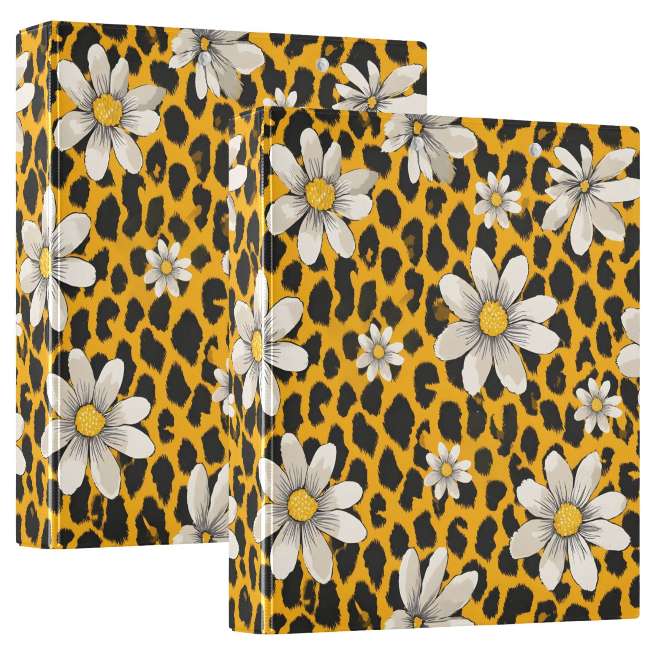 ALAZA Leopard Sunflower Hardcover 3 Ring Binder 1.5" D-Rings with ...