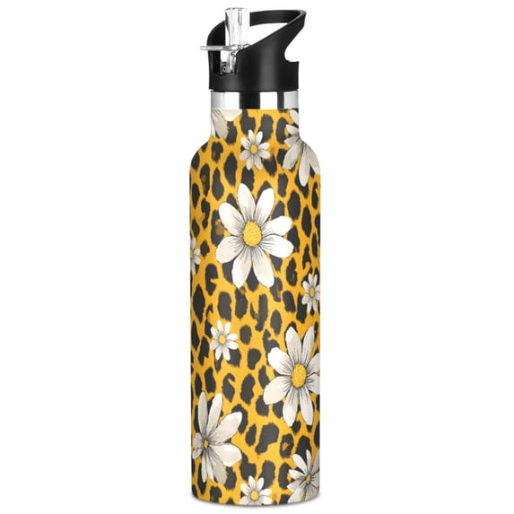 ALAZA Leopard Sunflower Pattern Stainless Steel Water Bottle Vacuum ...