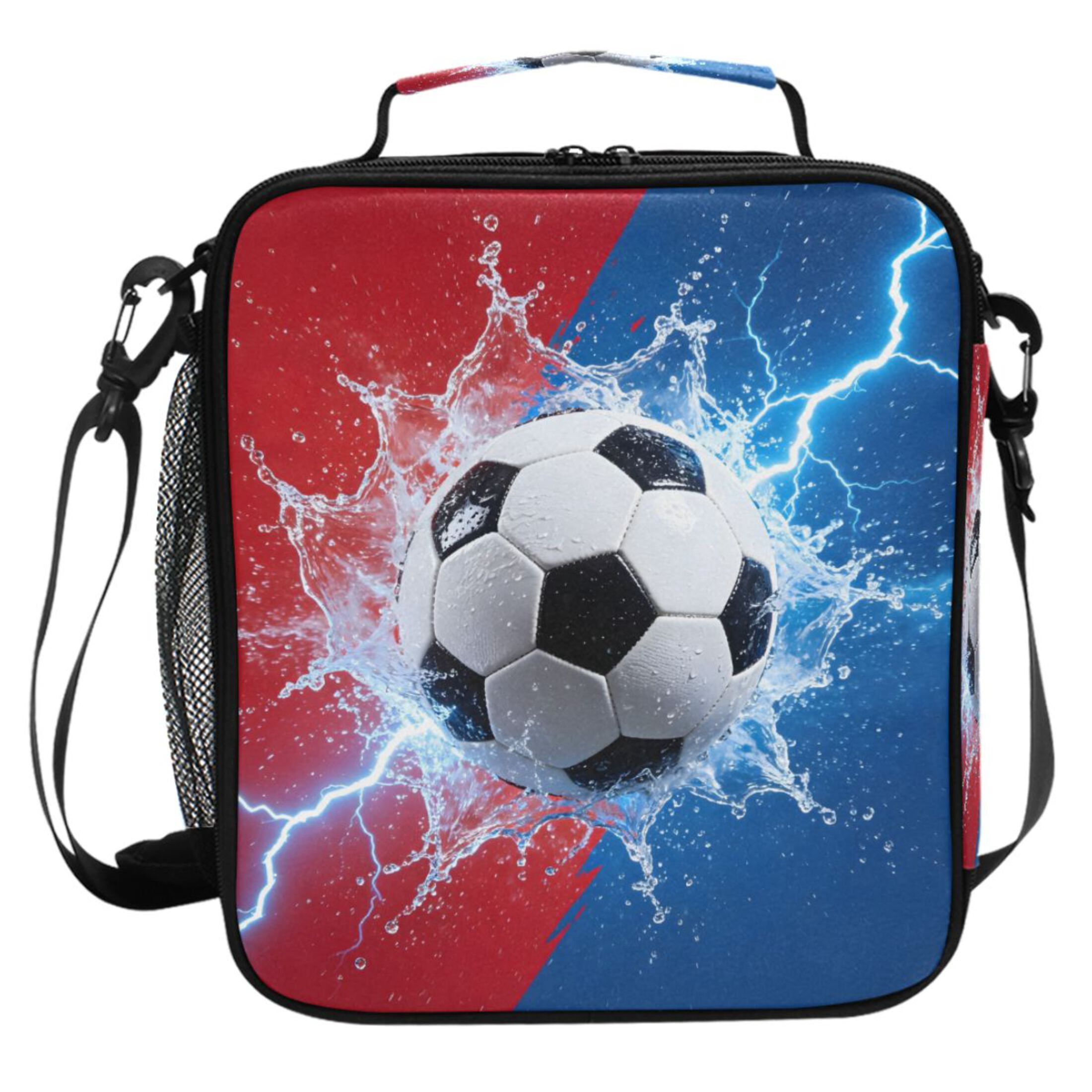 ALAZA Lighting Soccer Ball Lunch Box Insulated Cooler Lunch Bag with ...