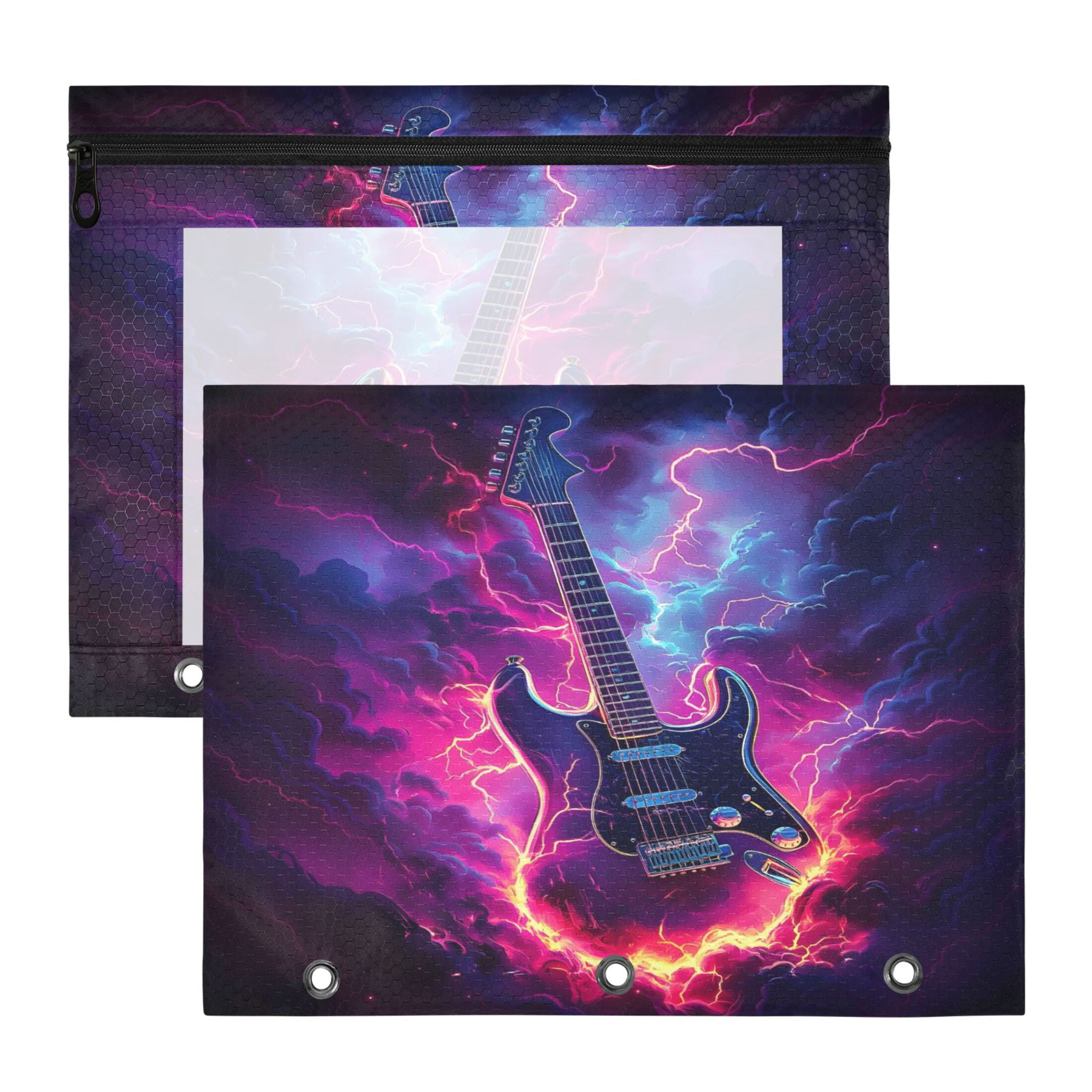 ALAZA Lightning Guitar Pattern Pencil Pouch 3 Ring Binder with Clear ...