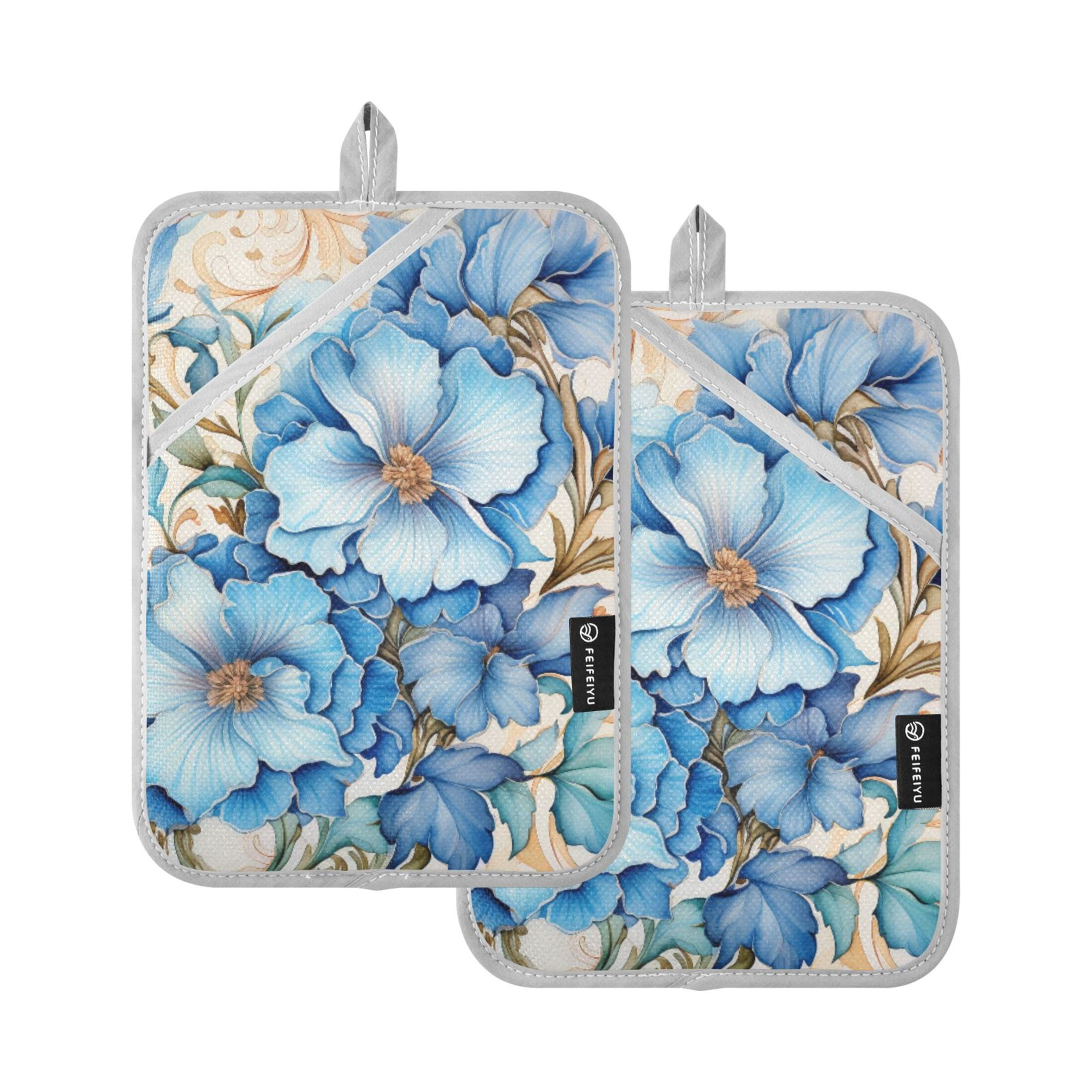 ALAZA Lily Flowers Blue Pot Holders Set of 2 Heat Resistant Kitchen ...