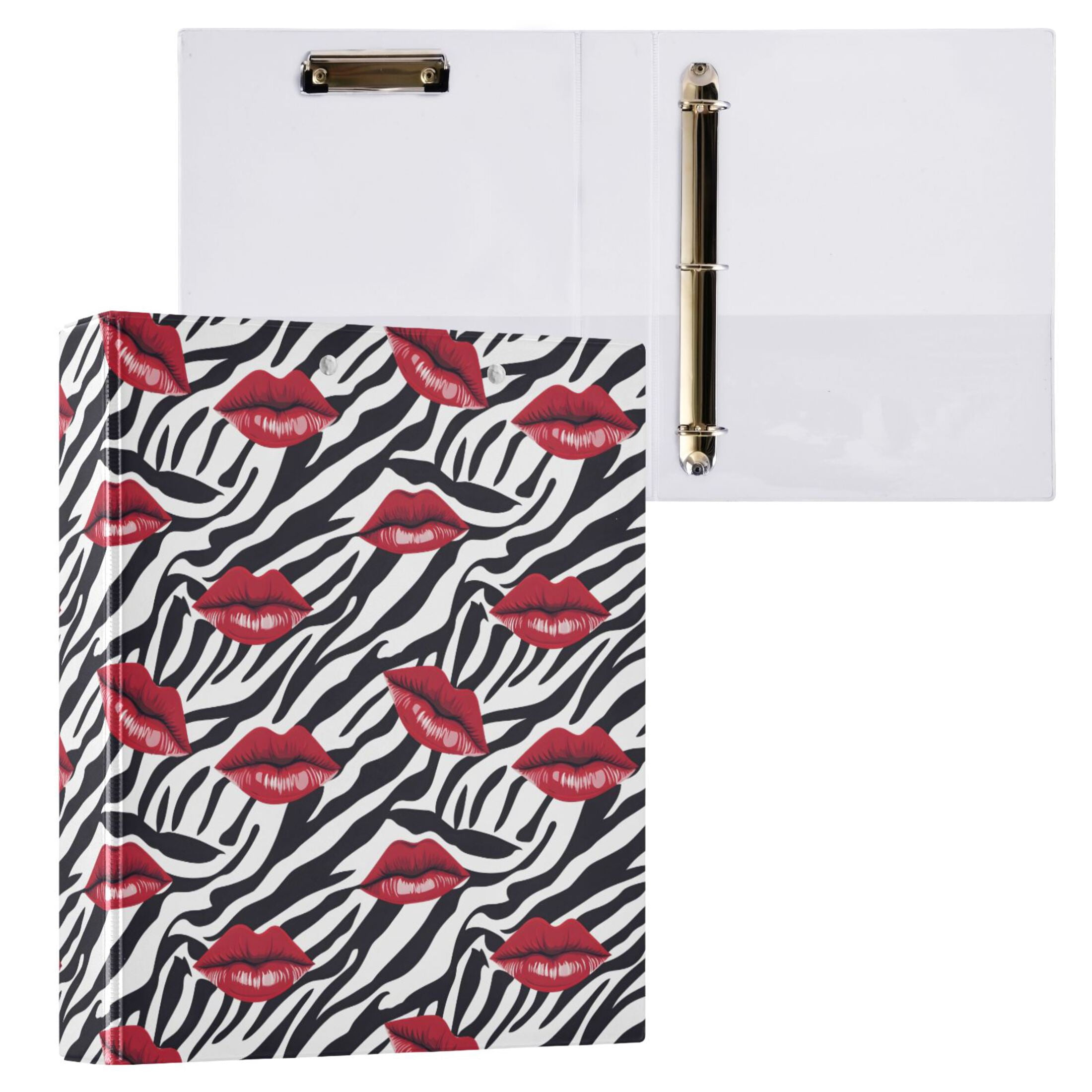 ALAZA Lips on Zebra Pattern Hardcover 3 Ring Binder 1.5" D-Rings with ...
