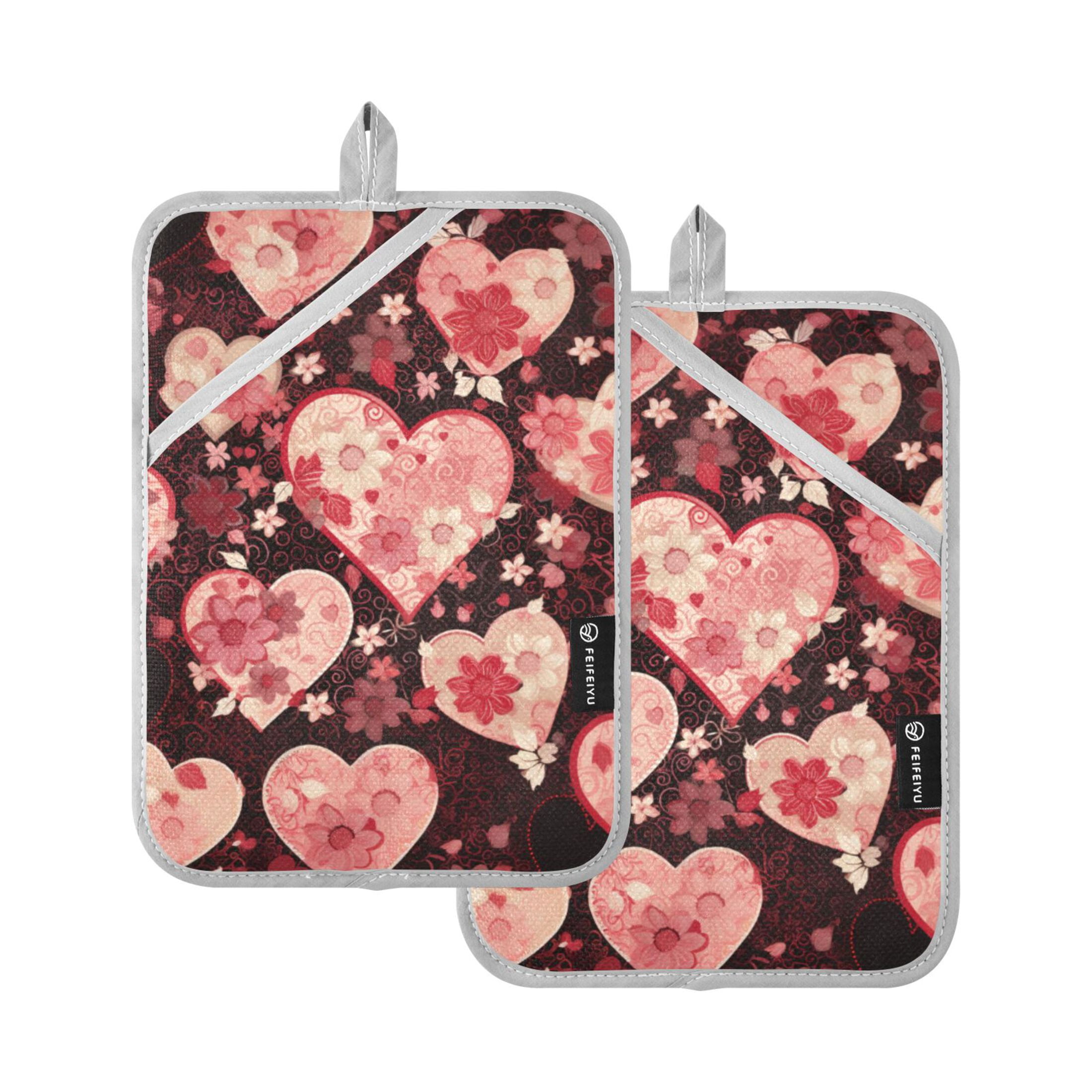 ALAZA Love Hearts and Flowers Valentine Pot Holders Set of 2 Heat ...