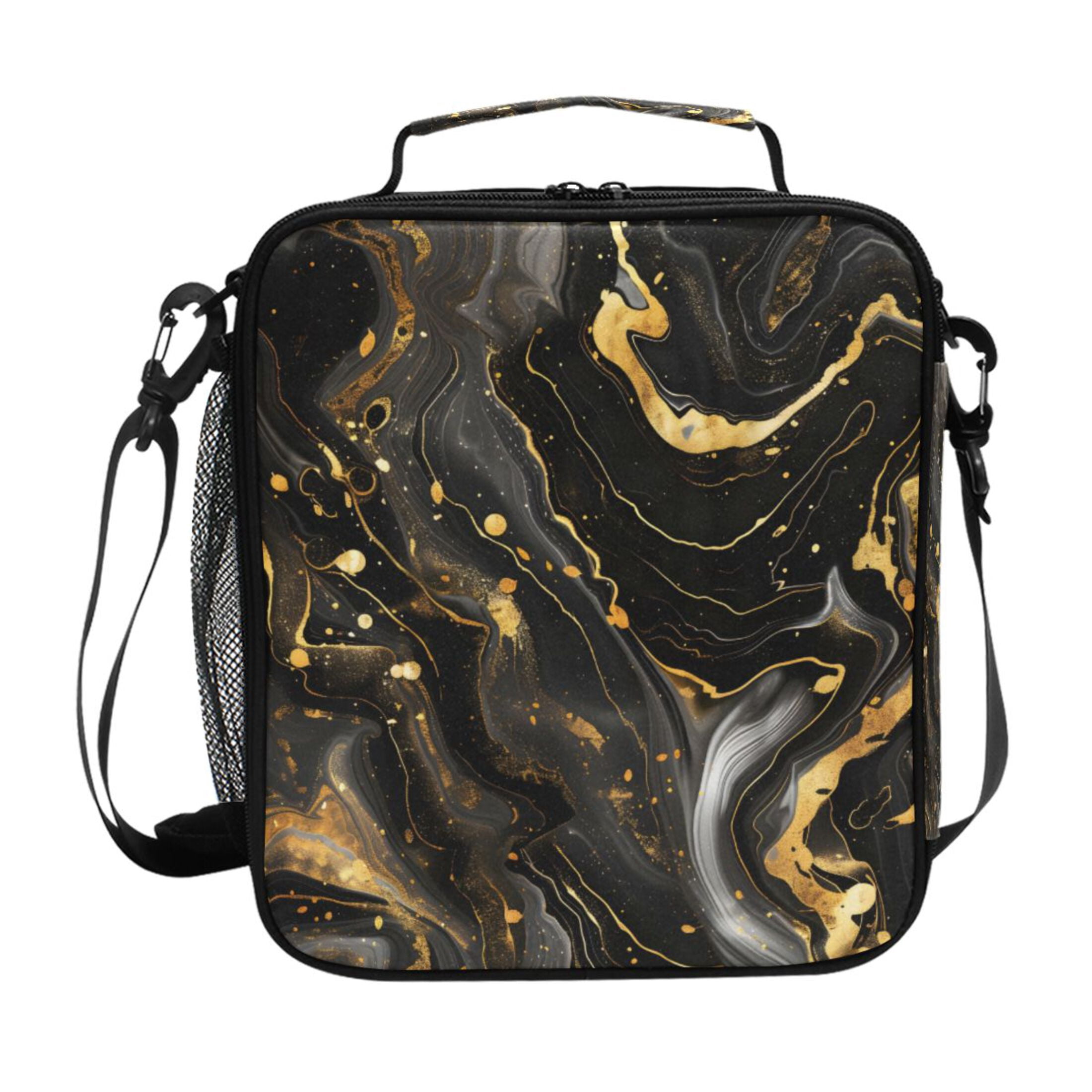ALAZA Luxury Black and Gold Marble Lunch Box Insulated Lunch Bag ...