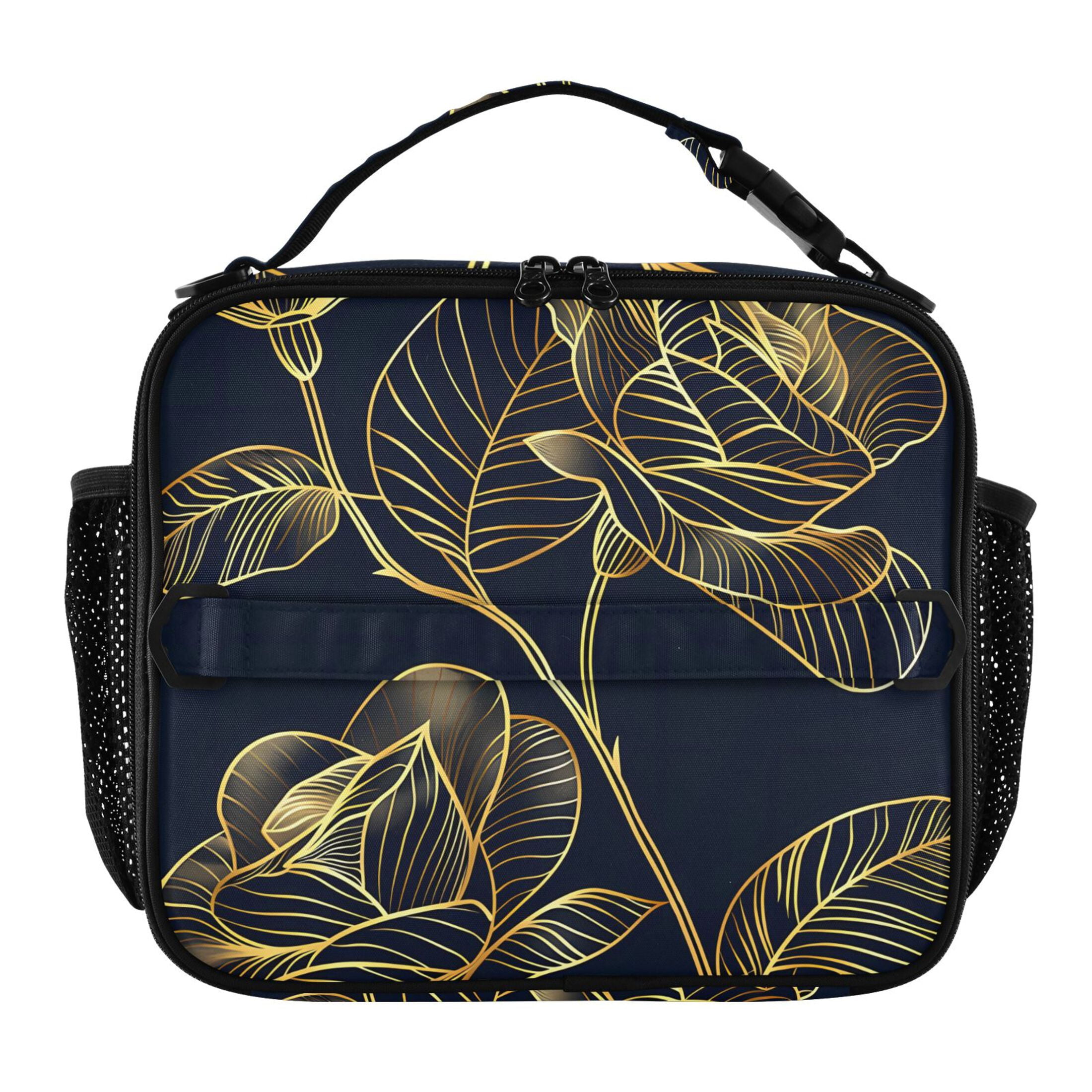 ALAZA Luxury Golden Rose Flower Lunch Box Insulated Lunch Bag Cooler ...