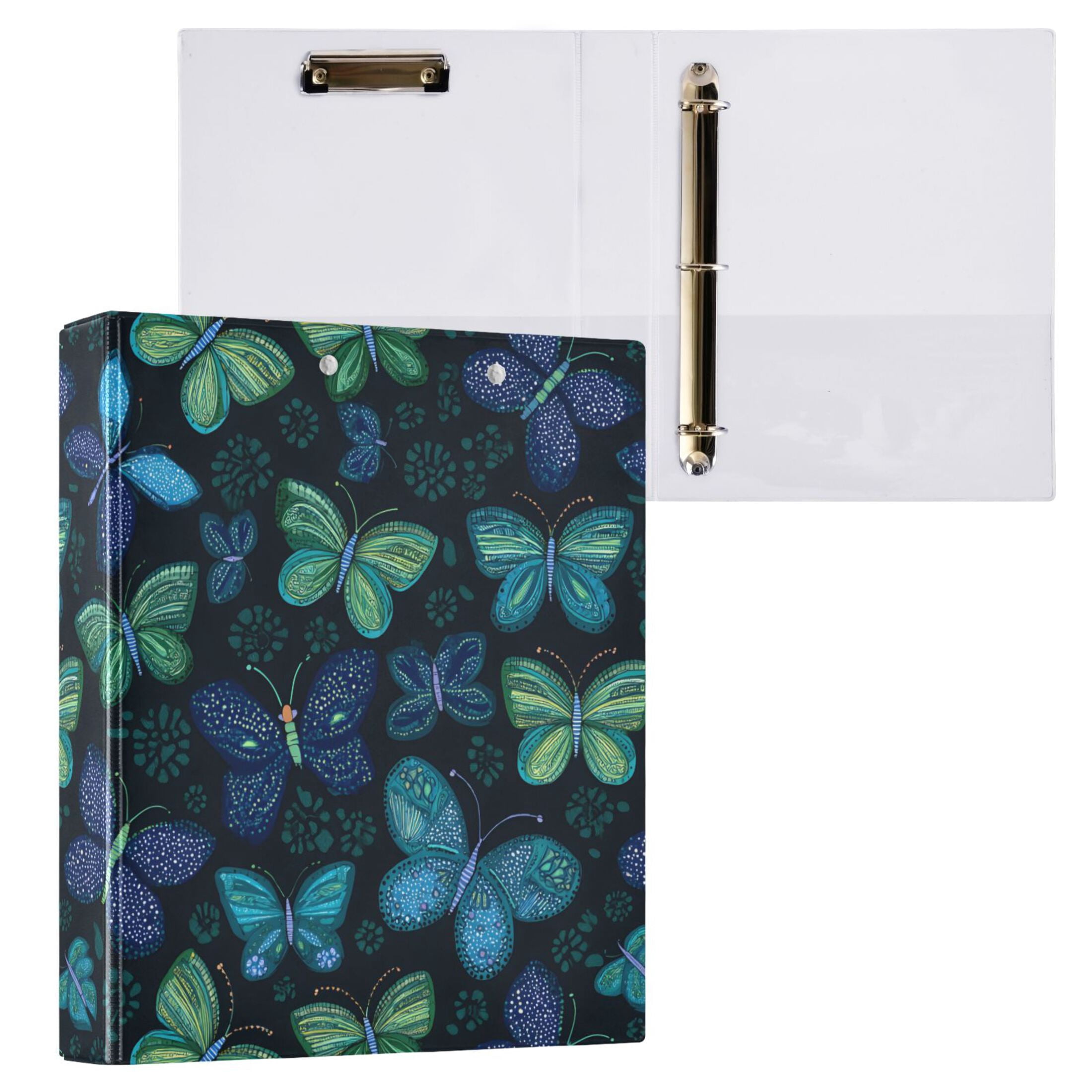 ALAZA Magic Butterfly Green Hardcover 3 Ring Binder 1.5" D-Rings with ...