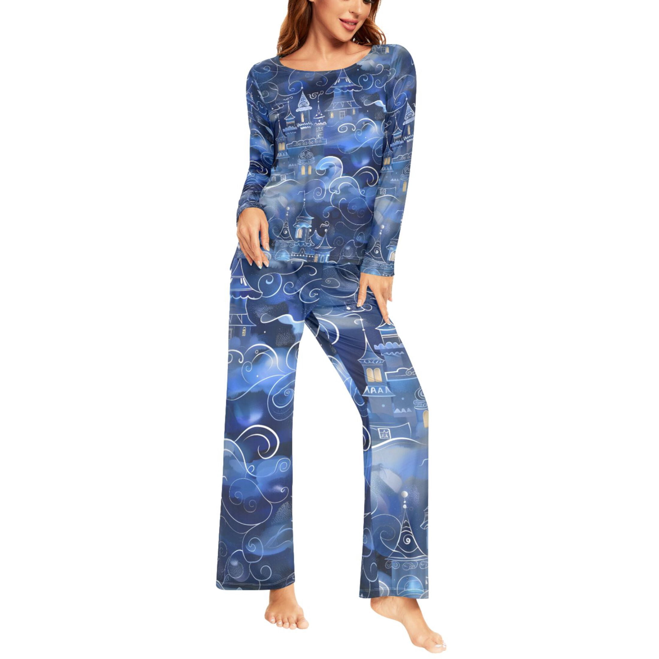 ALAZA Magic Castle Women's 2 Piece Long Sleeve Sleepwear Soft Ladies ...