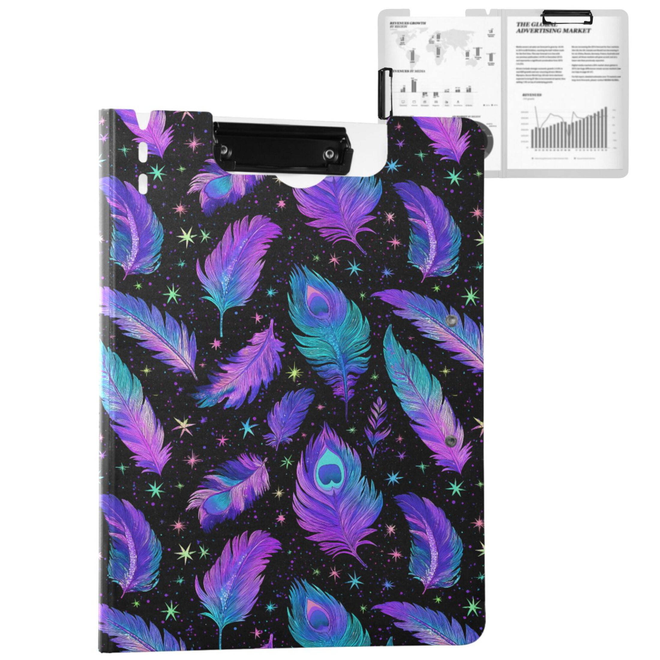 ALAZA Magic Feathers A4 Foldable Clipboard 360 Degree Folder Binder ...