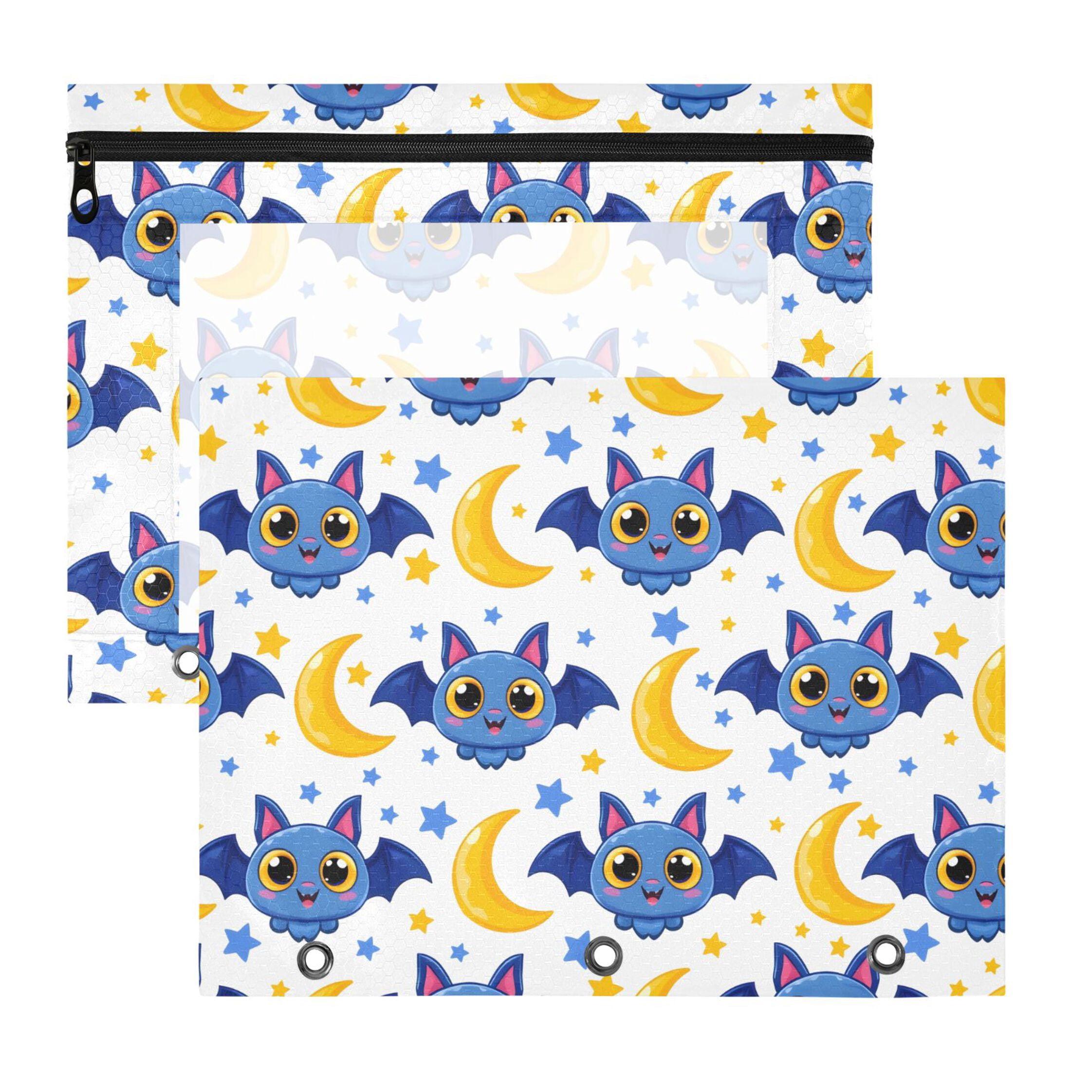 ALAZA Magical Cartoon Bats Pattern Pencil Pouch 3 Ring Binder with ...