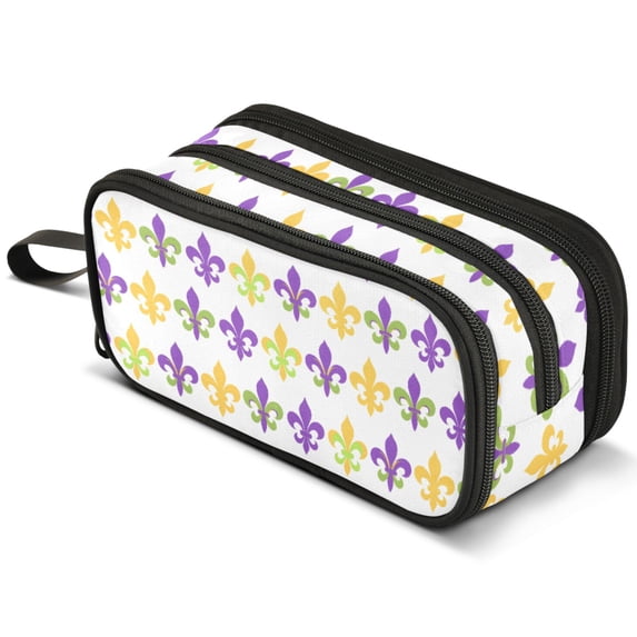 ALAZA Mardi Gras Flower Pencil Case Bag Large 3 Compartment Pen Pouch ...