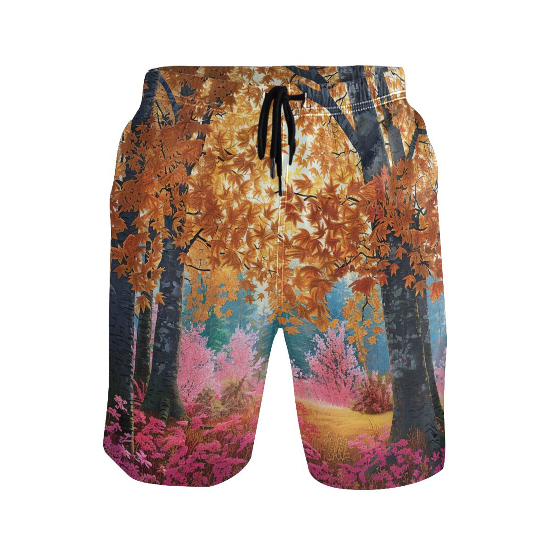 ALAZA Men's Swim Trunks Autumn Maple Leaf Forest Beach Shorts with ...