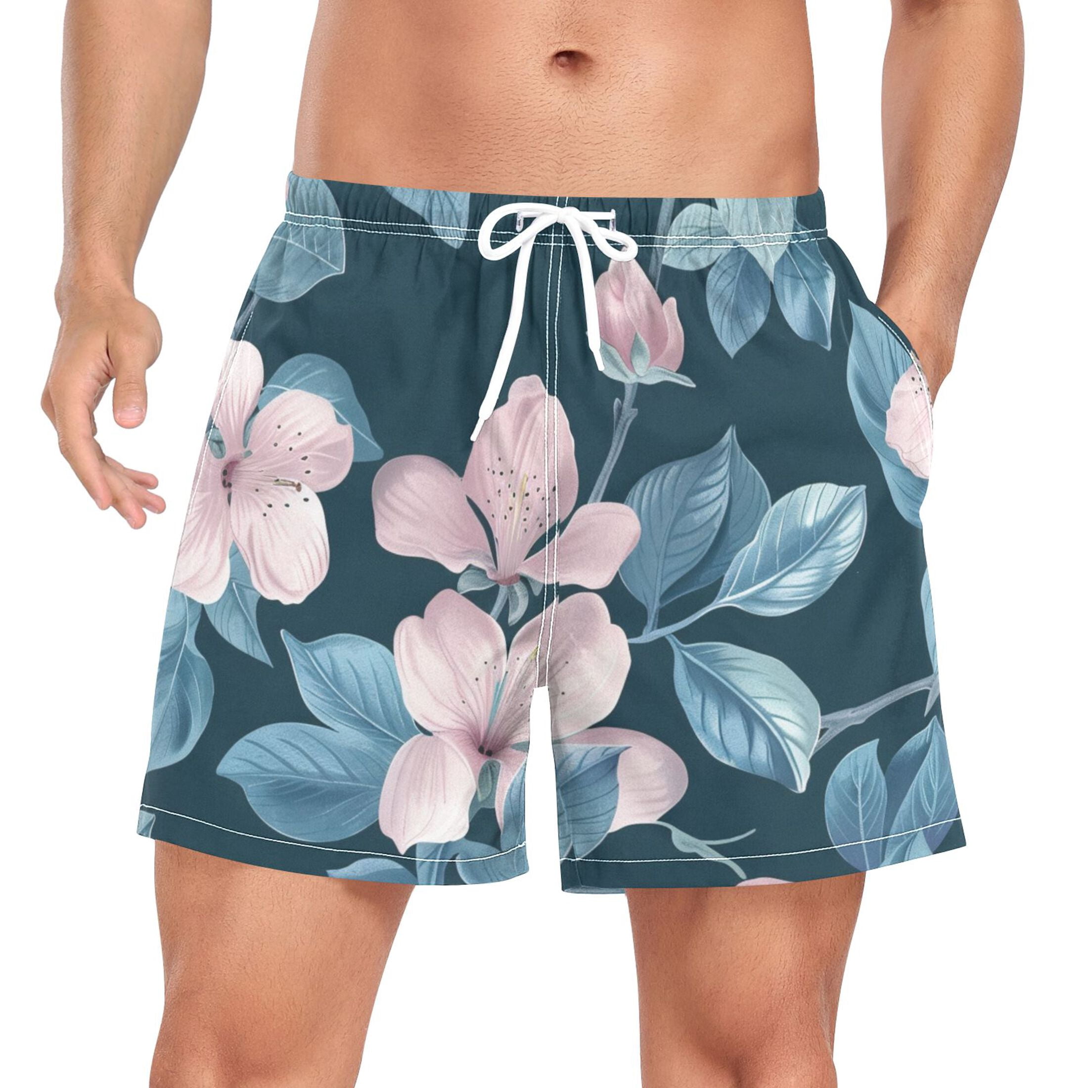 ALAZA Men's Swim Trunks Beach Shorts Blossoming Lycorisradiata Flower ...