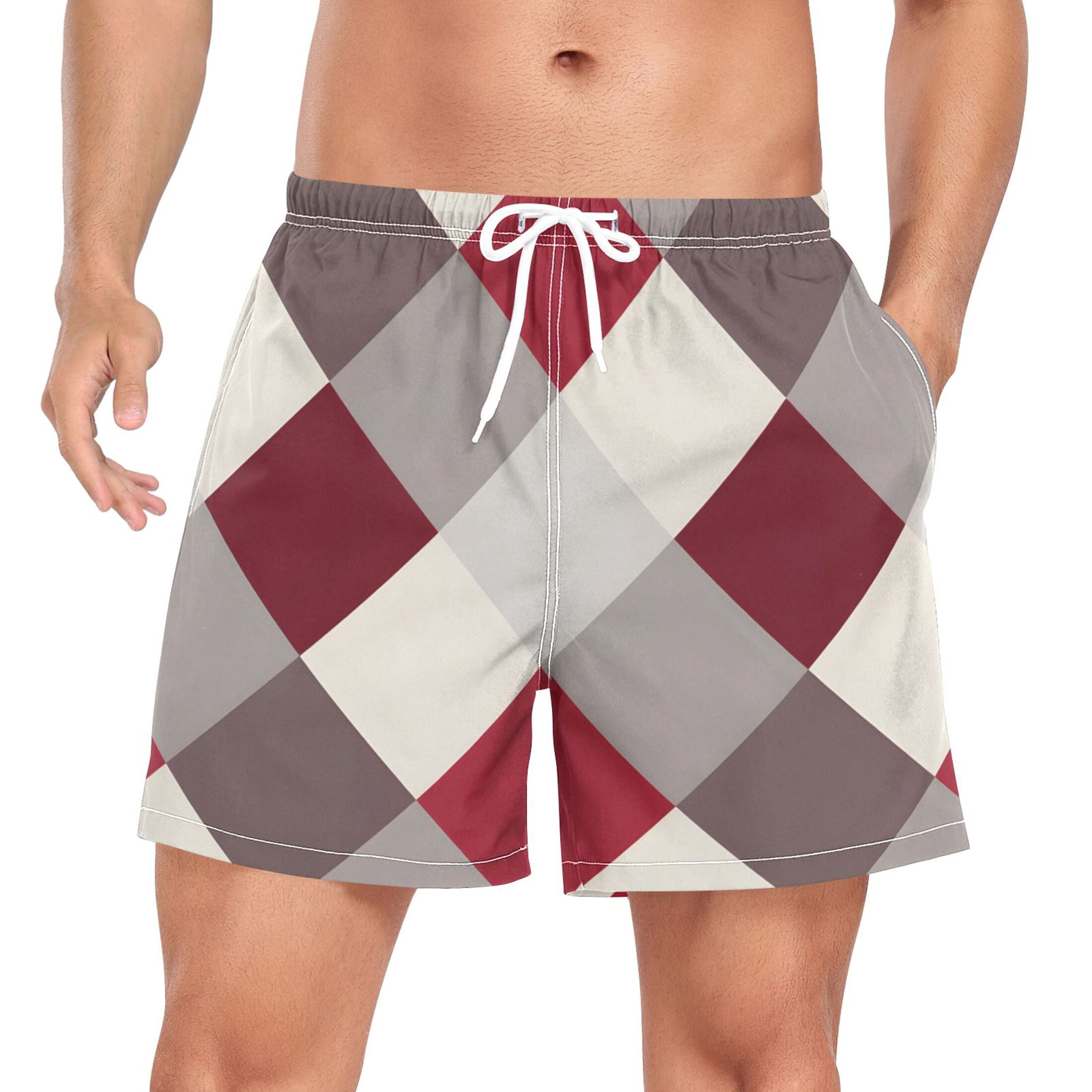 ALAZA Men's Swim Trunks Beach Shorts Checkered Grid Pattern Lightweight ...