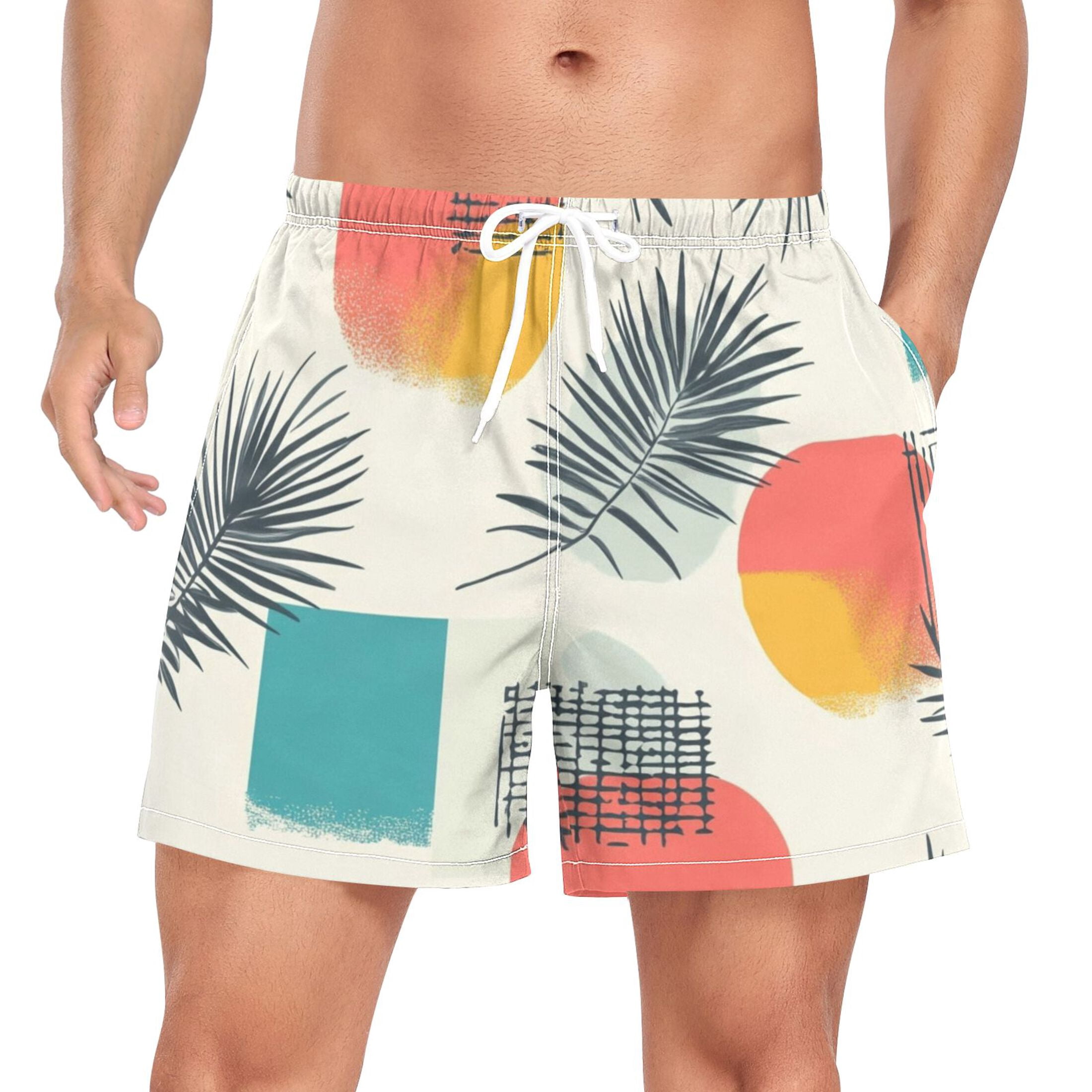ALAZA Men's Swim Trunks Beach Shorts Geometry Coconut Tree Lightweight ...