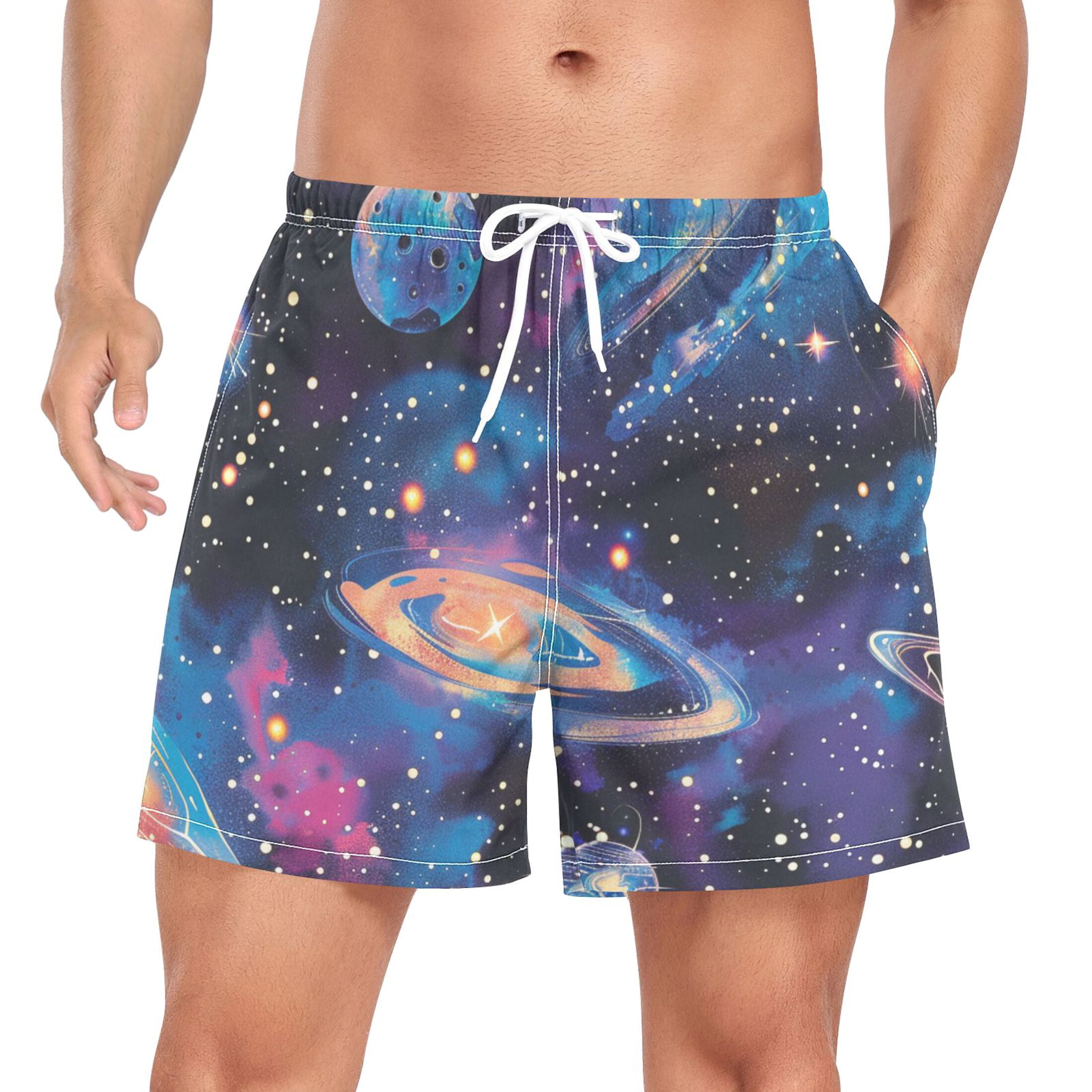 ALAZA Men's Swim Trunks Beach Shorts Glittering Galaxy Space ...