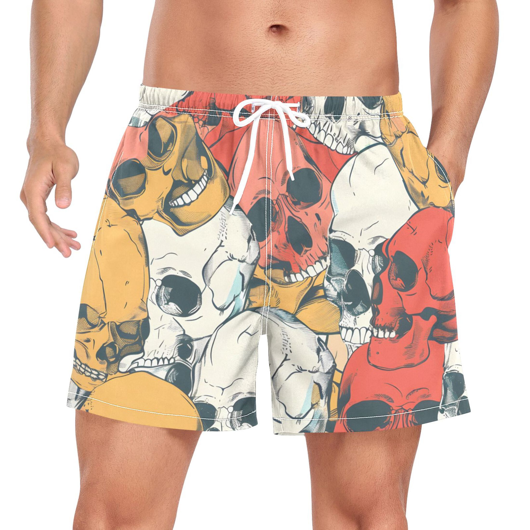 ALAZA Men's Swim Trunks Beach Shorts Skull Head Hand Drawn Lightweight ...