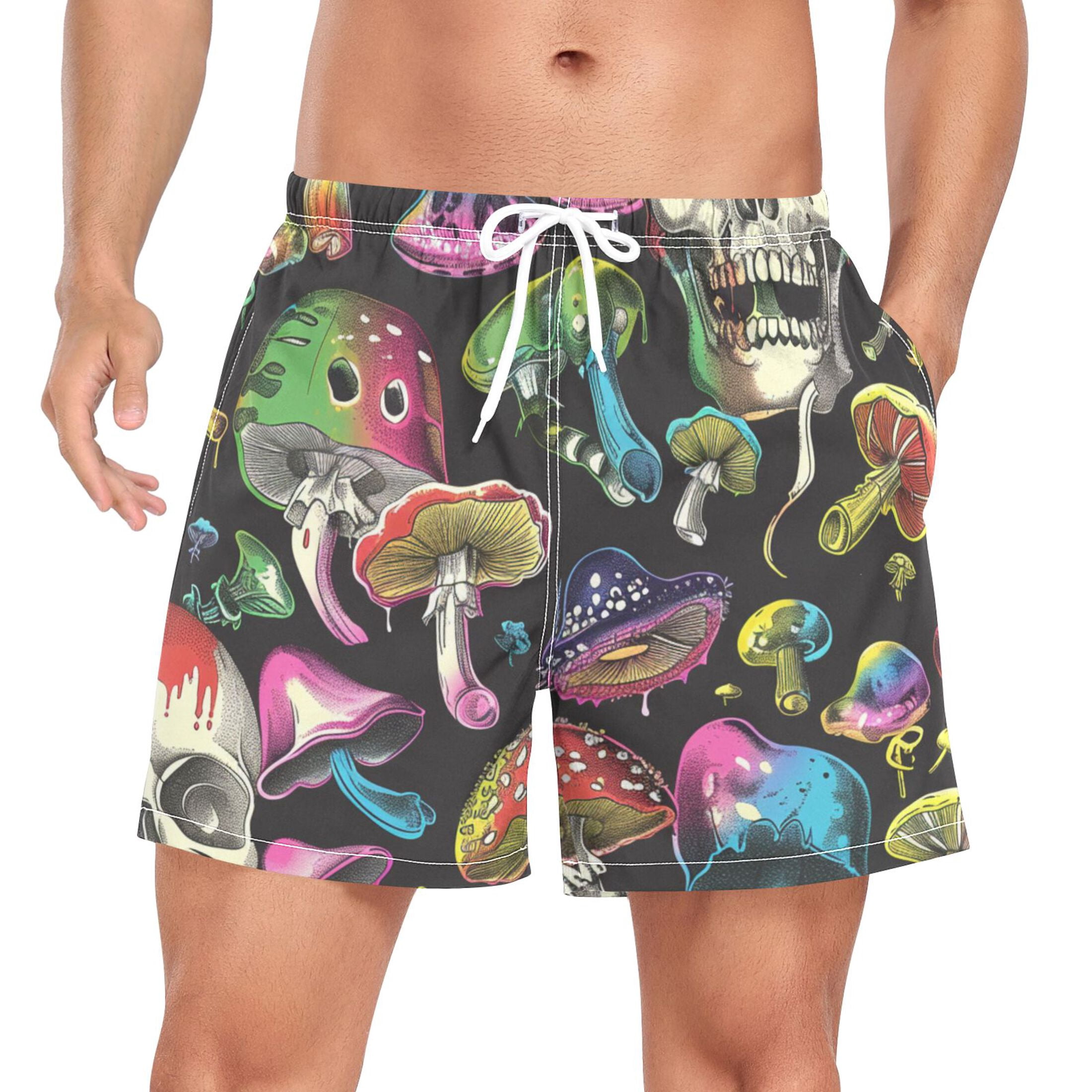 ALAZA Men's Swim Trunks Beach Shorts Skull Rainbow Mushrooms ...