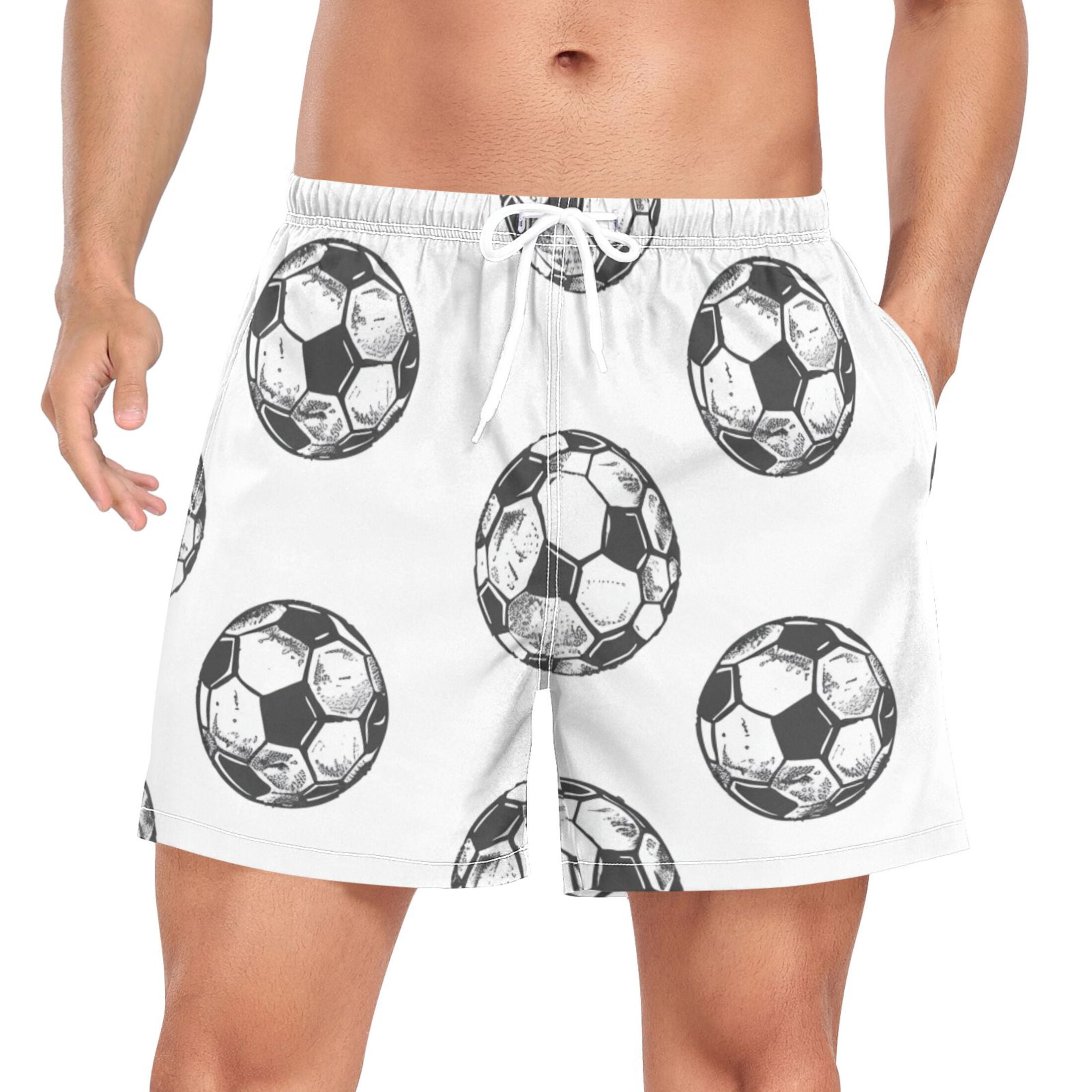 ALAZA Men's Swim Trunks Beach Shorts Soccer Balls Football Pattern ...
