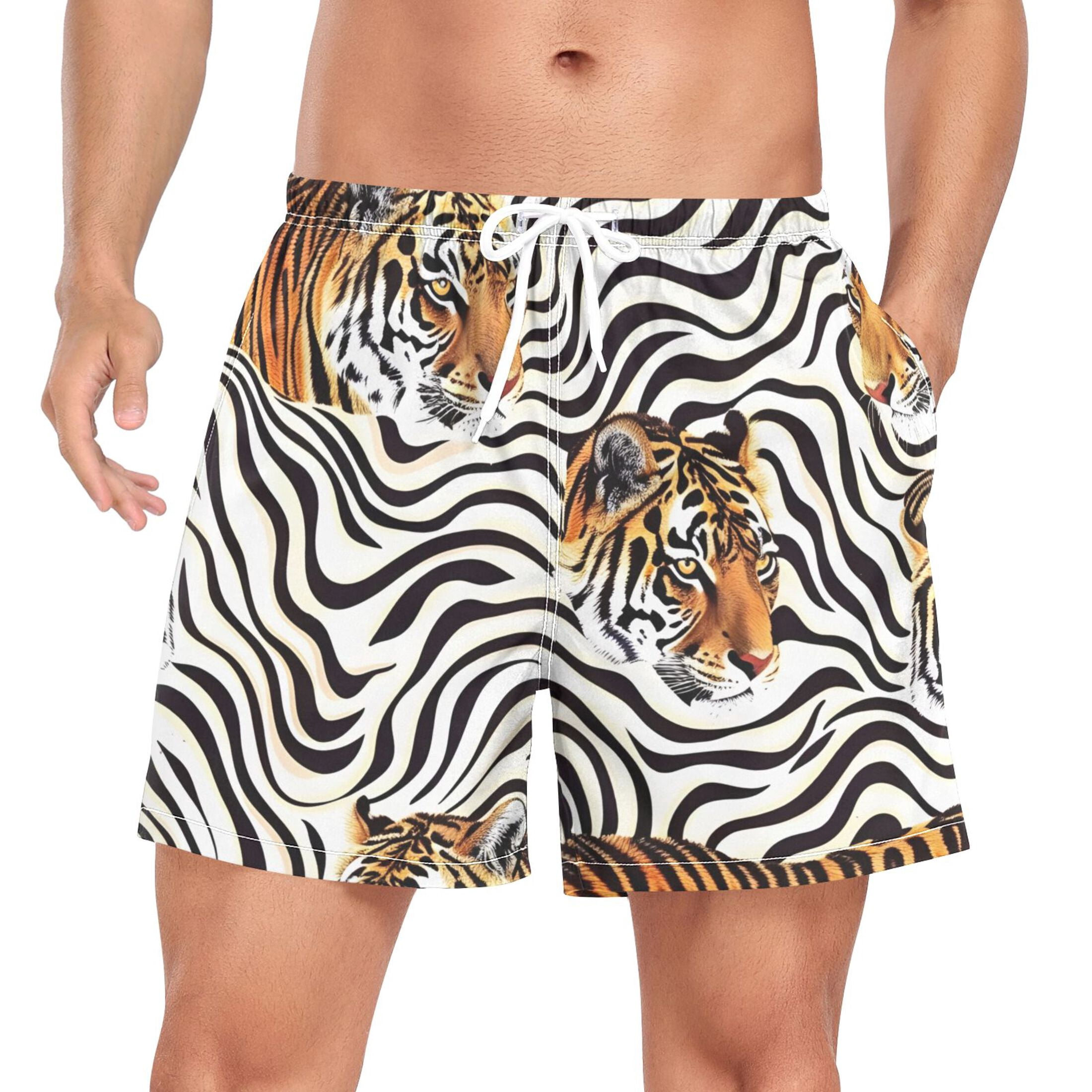 ALAZA Men's Swim Trunks Beach Shorts Tigers in Stripes Lightweight ...