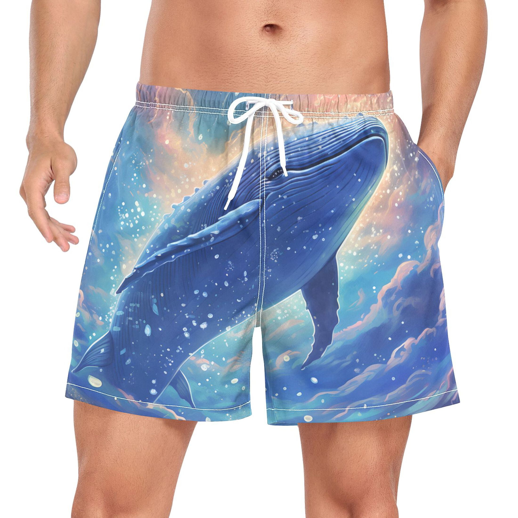 ALAZA Men's Swim Trunks Beach Shorts Whale in Starry Lightweight ...