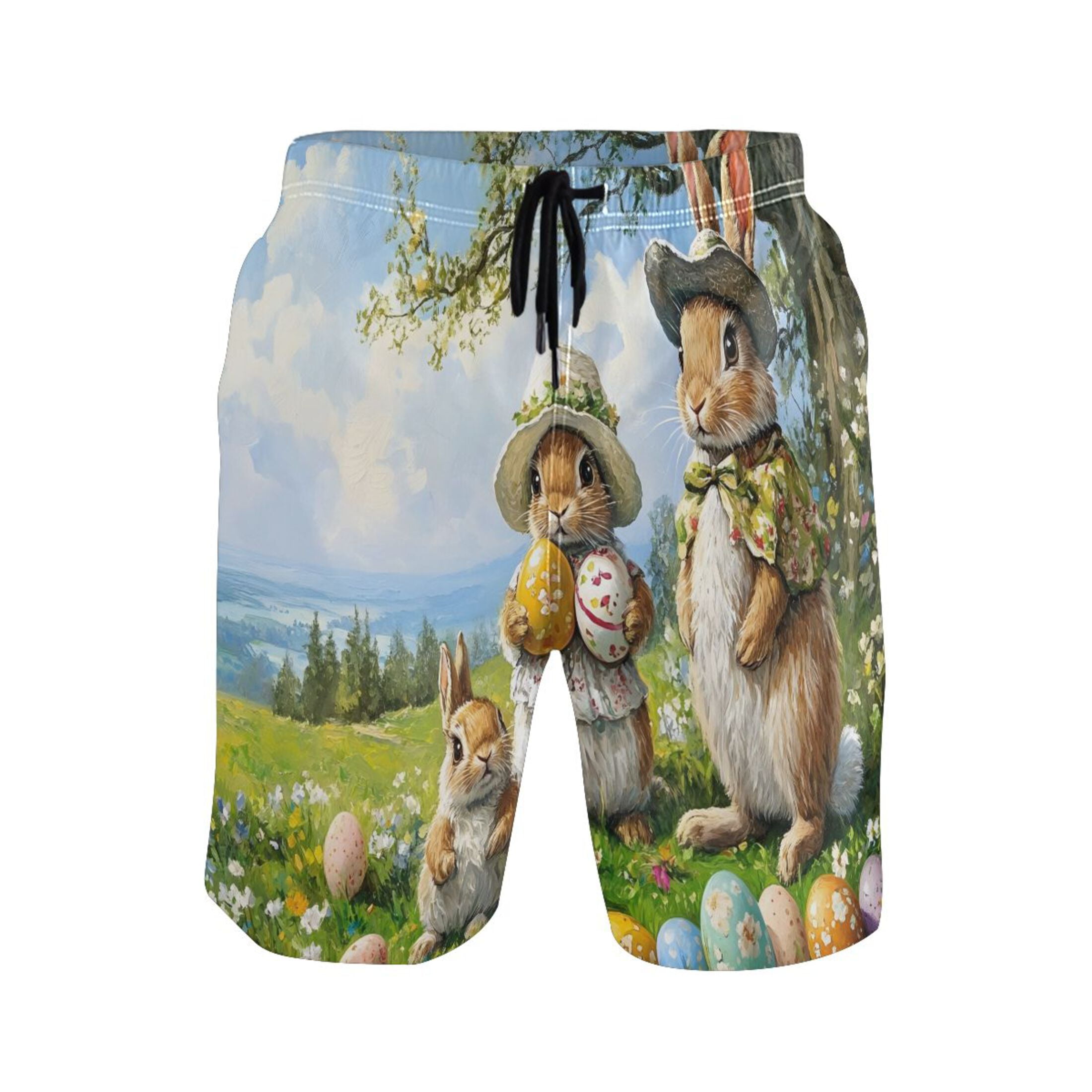 ALAZA Men's Swim Trunks Bunny Family and Eggs Beach Shorts with Pockets ...