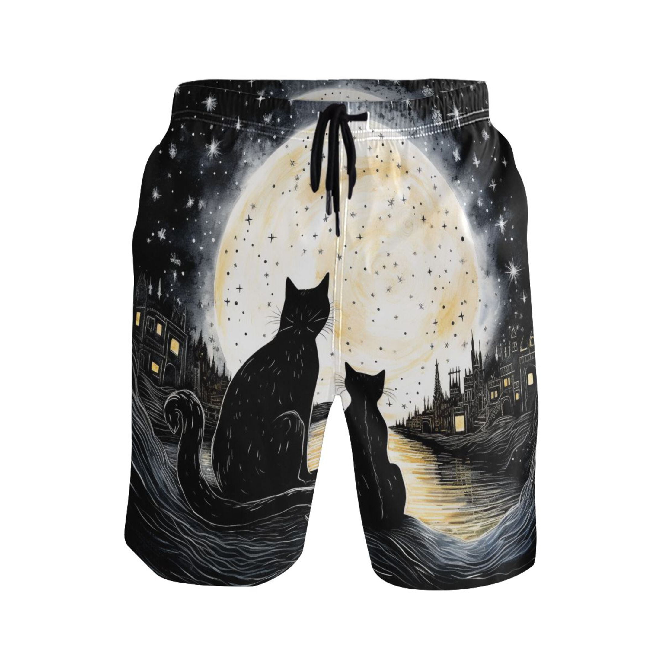 ALAZA Men's Swim Trunks Cat in Night with Moon Beach Shorts with ...