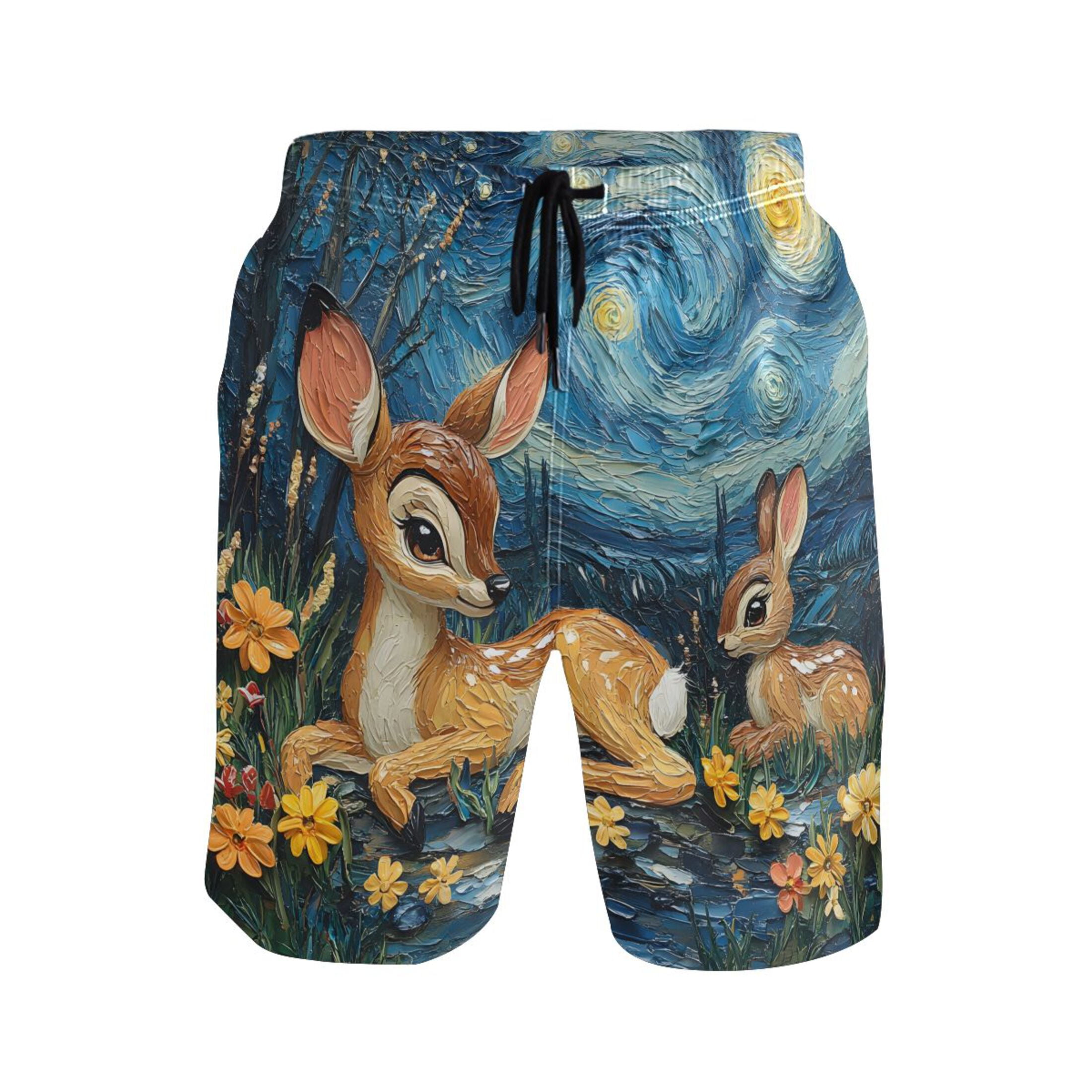 ALAZA Men's Swim Trunks Deer Starry Night Beach Shorts with Pockets M ...