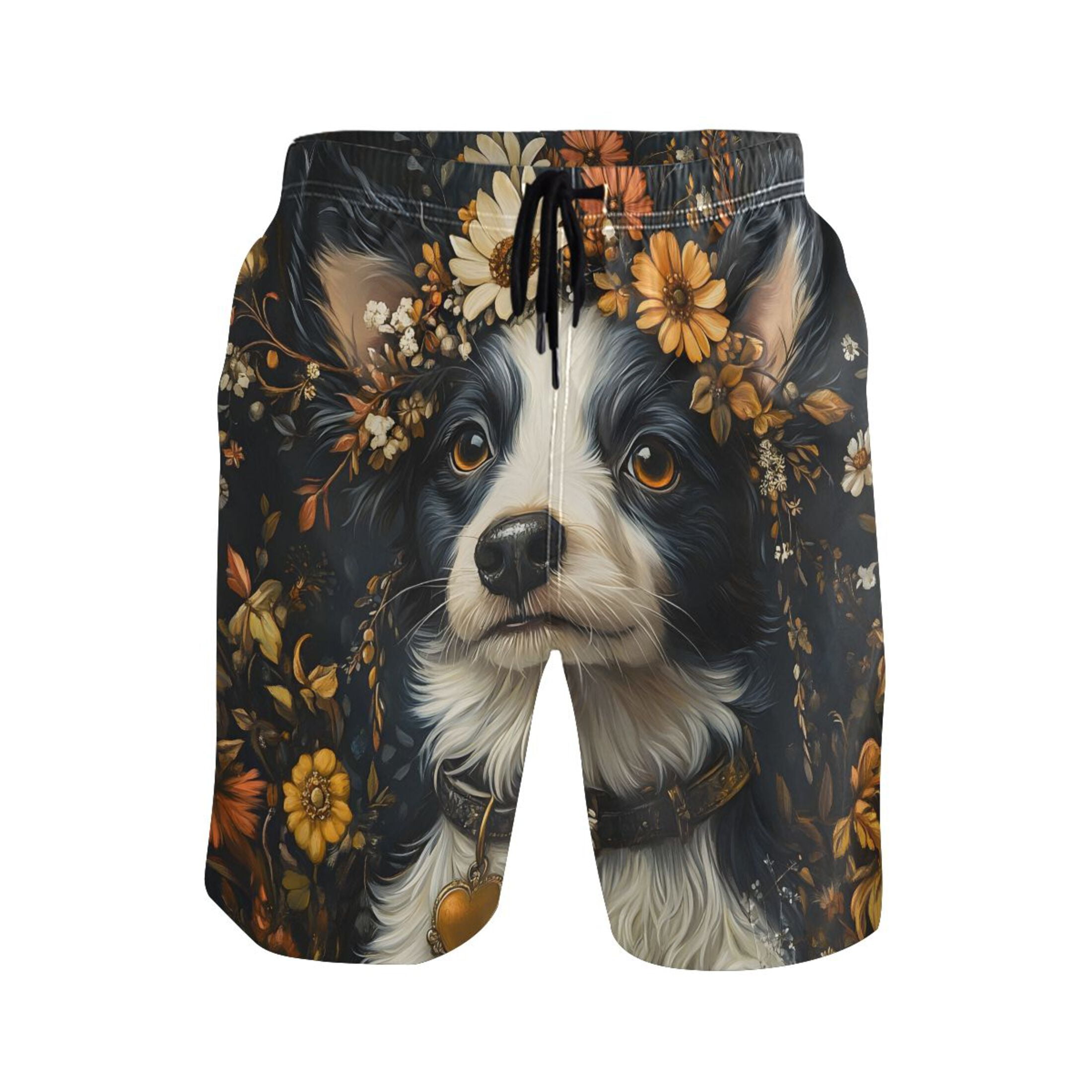 ALAZA Men's Swim Trunks Dog Flower Beach Shorts with Pockets S ...