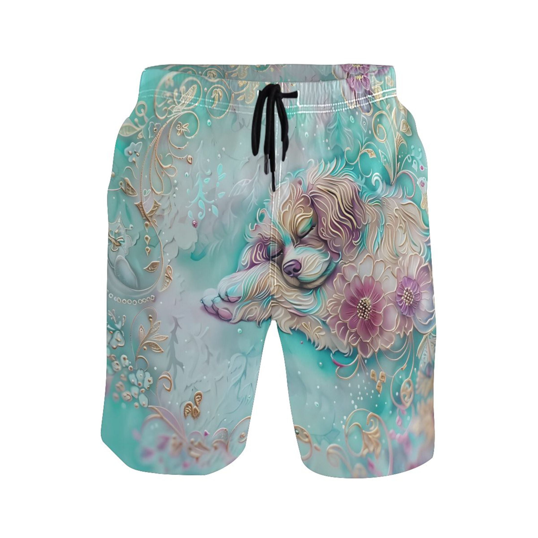 ALAZA Men's Swim Trunks Dog Sleeping in Flowers Beach Shorts with ...