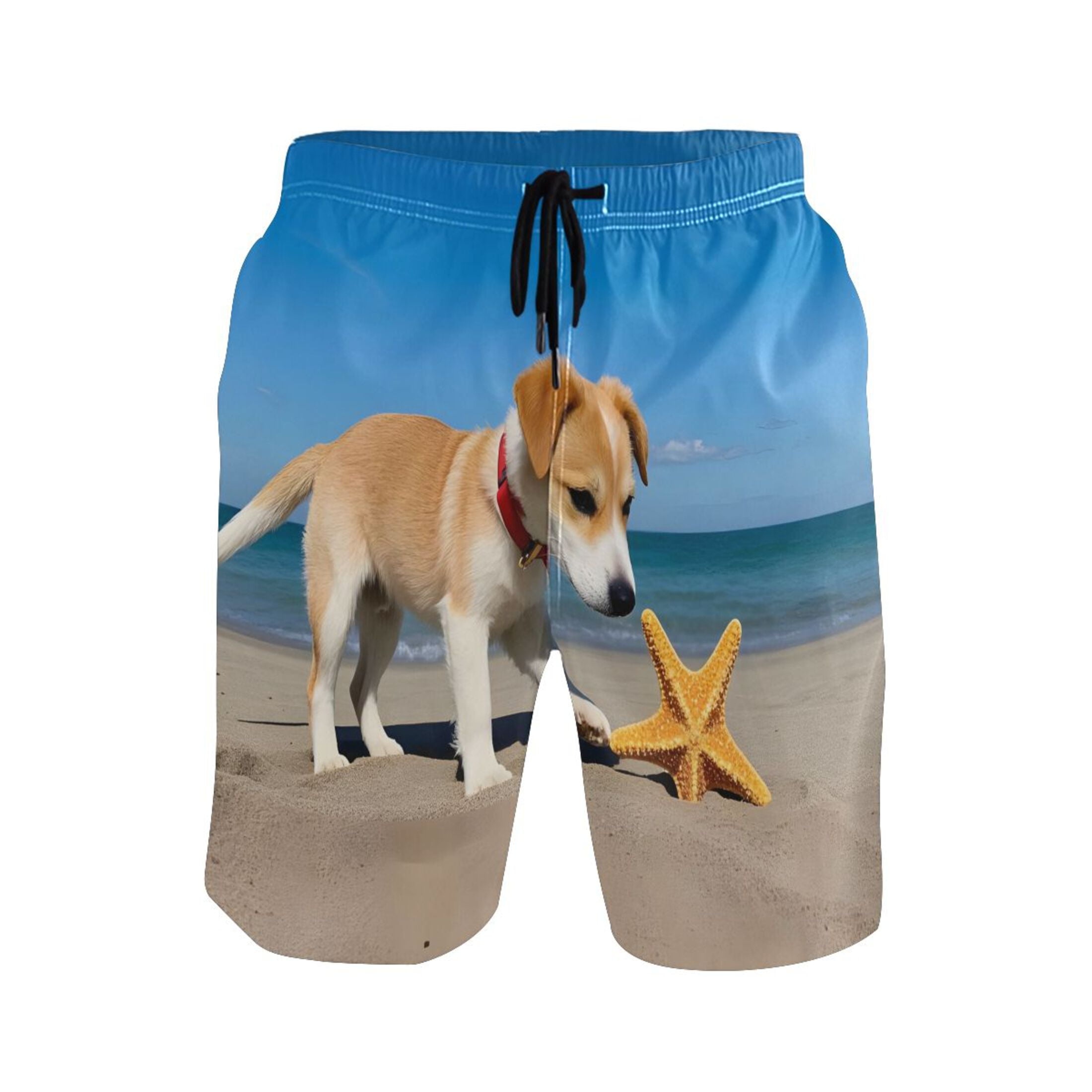 ALAZA Men's Swim Trunks Dog on Beach Beach Shorts with Pockets S ...