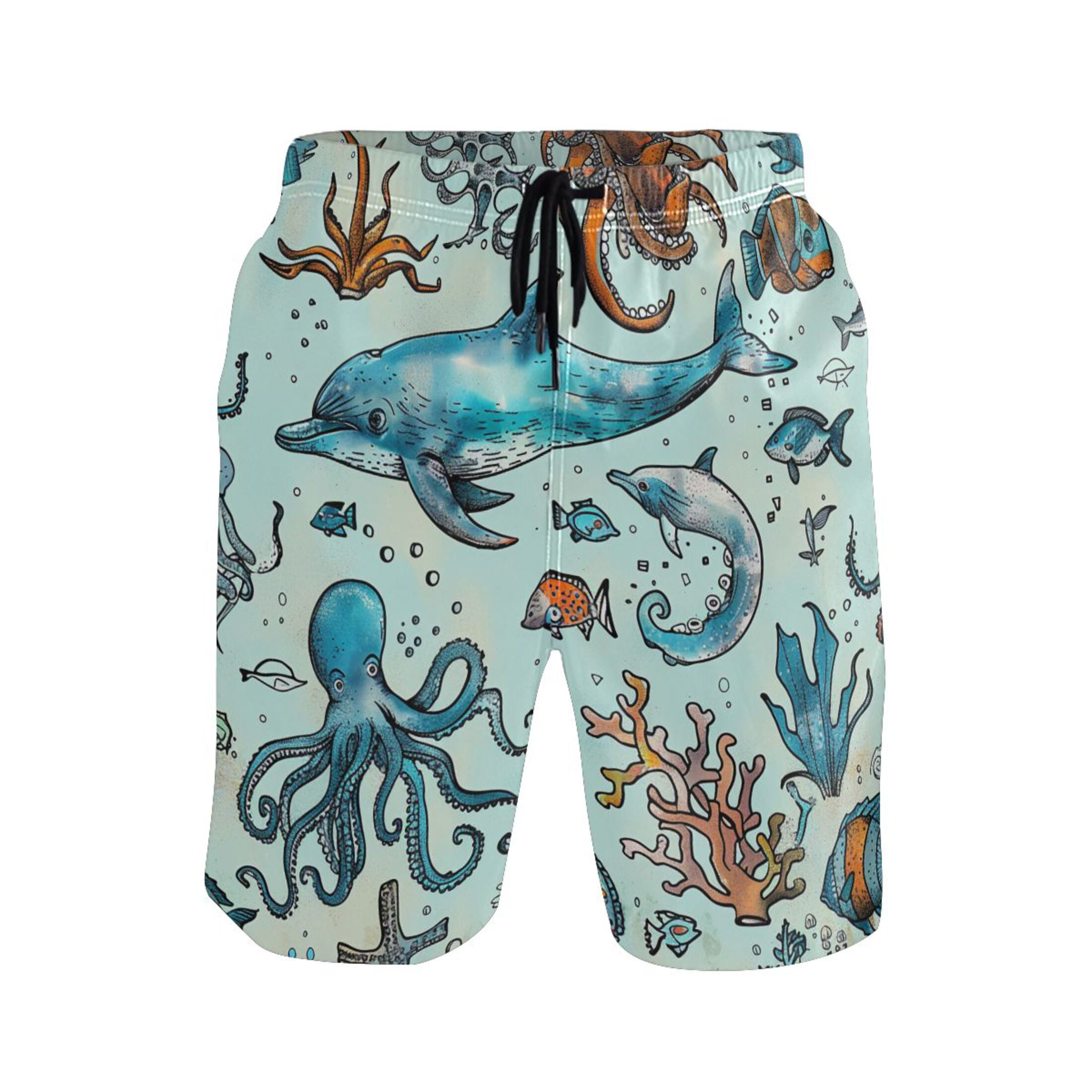 ALAZA Men's Swim Trunks Dolphin and Octopus Beach Shorts with Pockets ...
