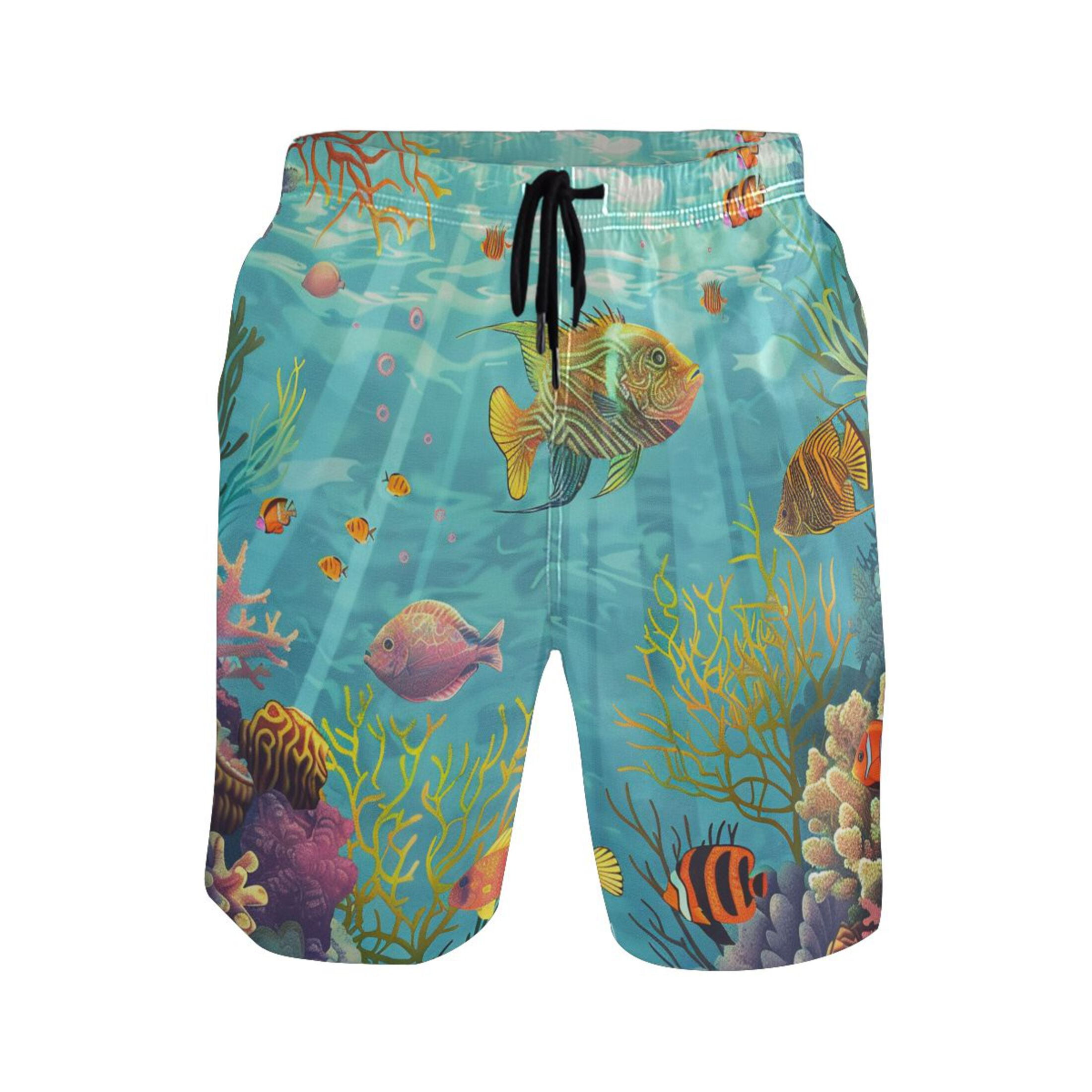 ALAZA Men's Swim Trunks Fish Ocean View Pattern Beach Shorts with ...