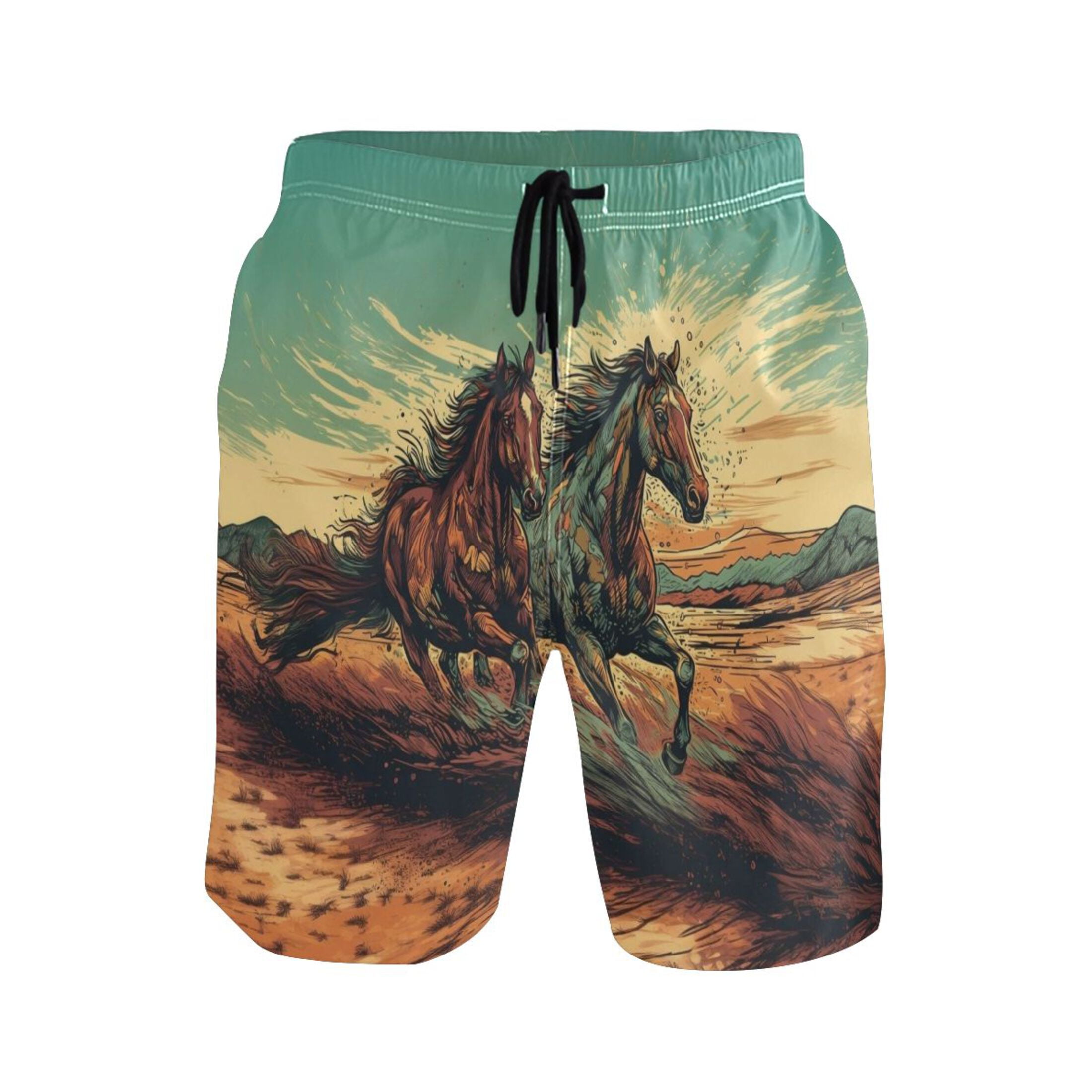 ALAZA Men's Swim Trunks Horse Running on Grassland Beach Shorts with ...