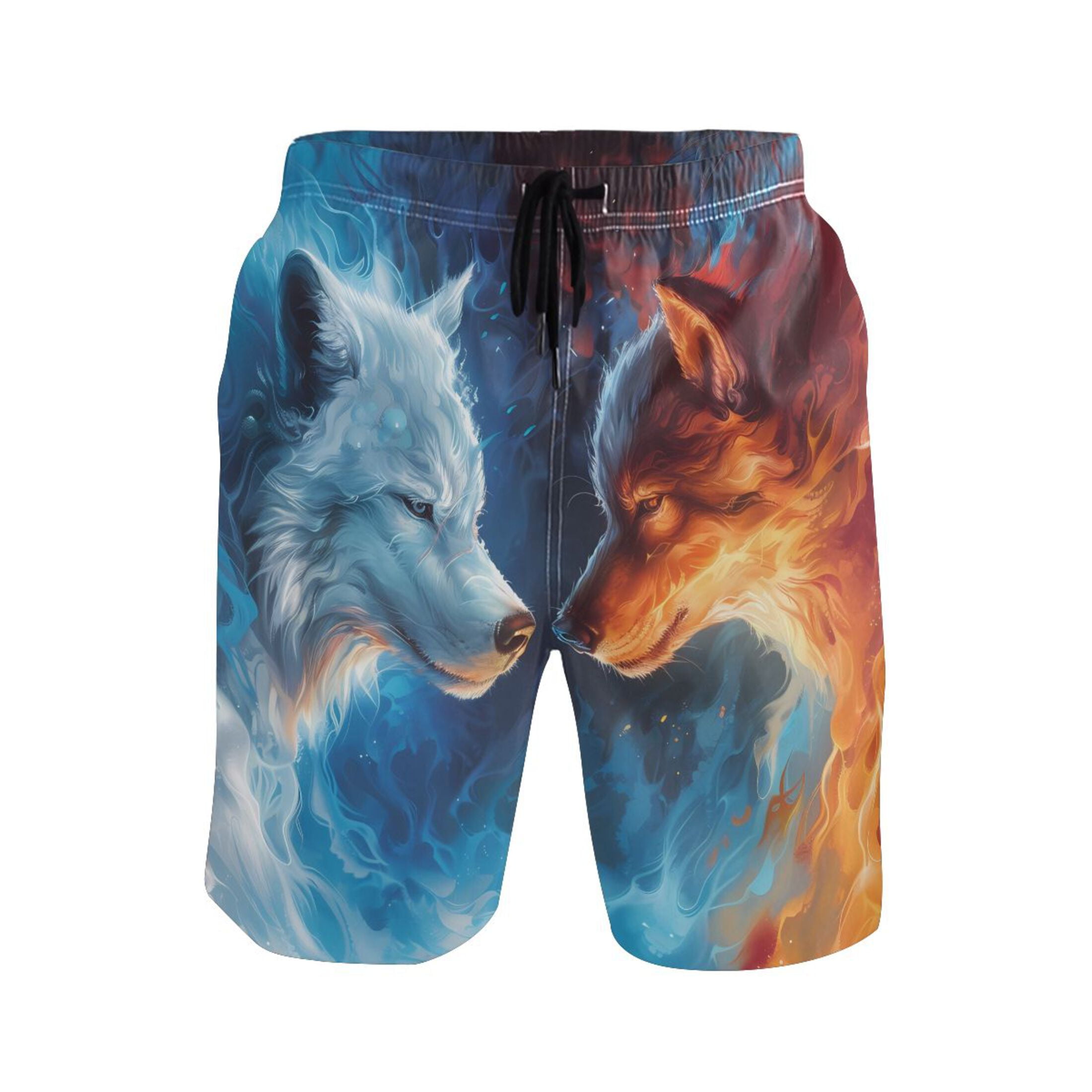 ALAZA Men's Swim Trunks Ice and Fire Cool Wolves Beach Shorts with ...