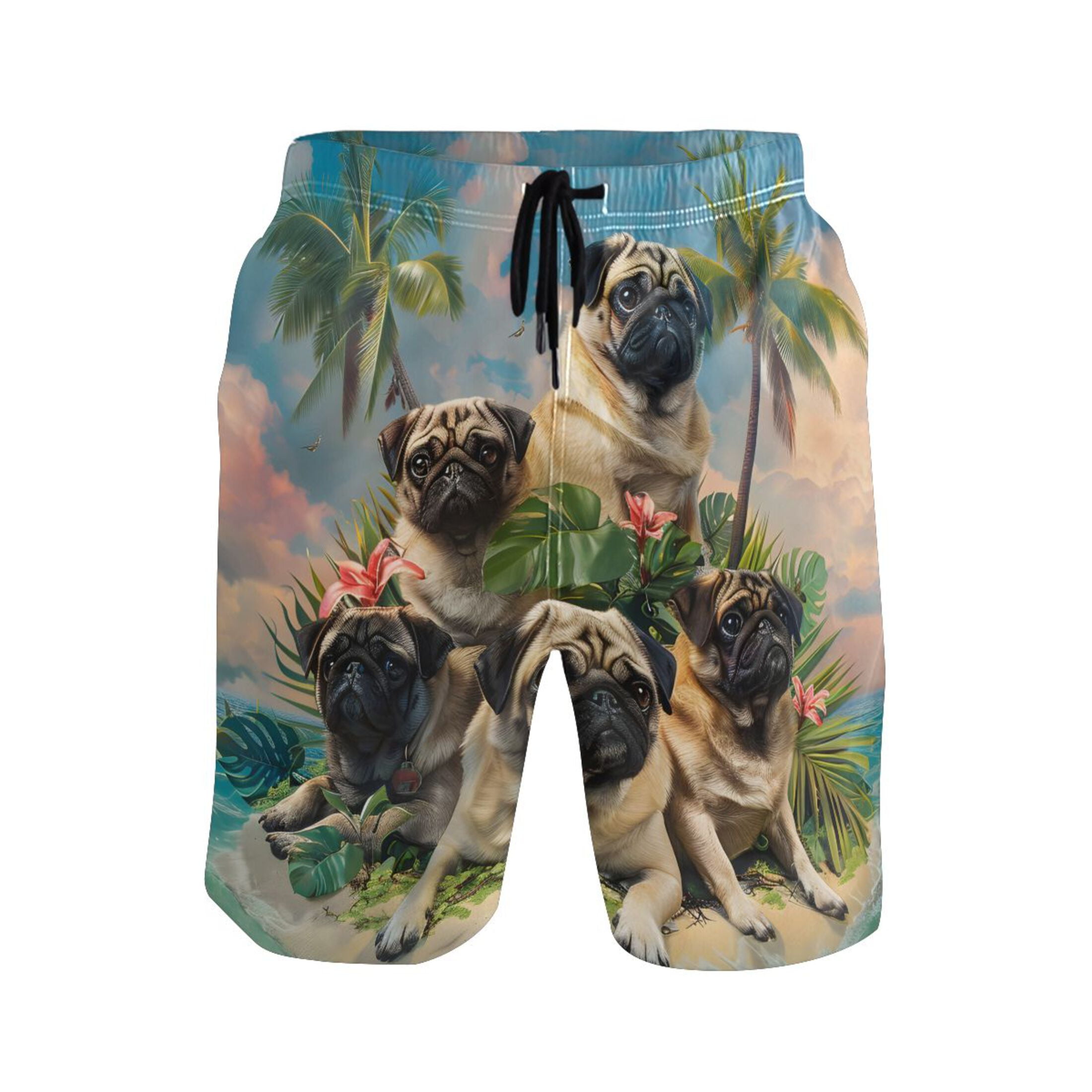 ALAZA Men's Swim Trunks Pug Dog on Island Beach Shorts with Pockets M ...
