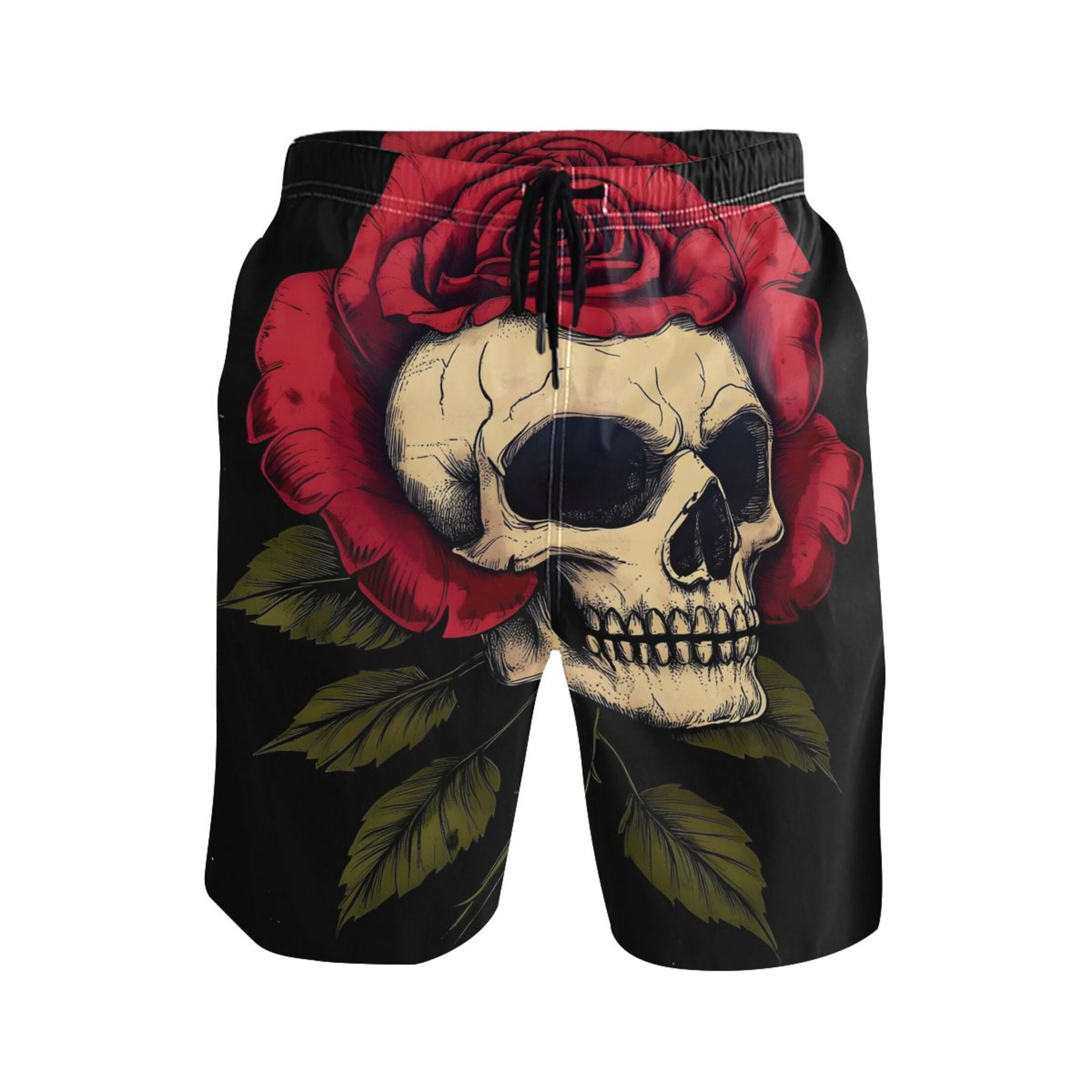 ALAZA Men's Swim Trunks Roses Skull Beach Shorts with Pockets 2XL ...