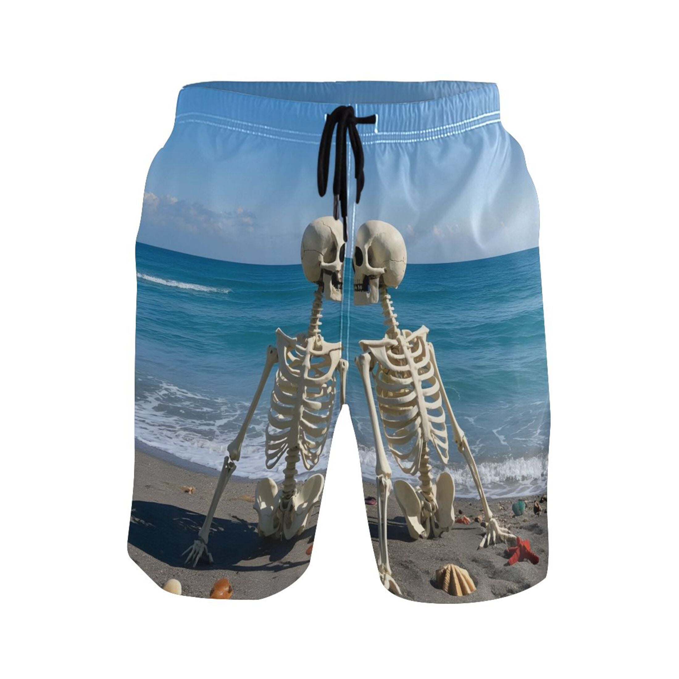 ALAZA Men's Swim Trunks Skeleton on Seaside Beach Shorts with Pockets M ...